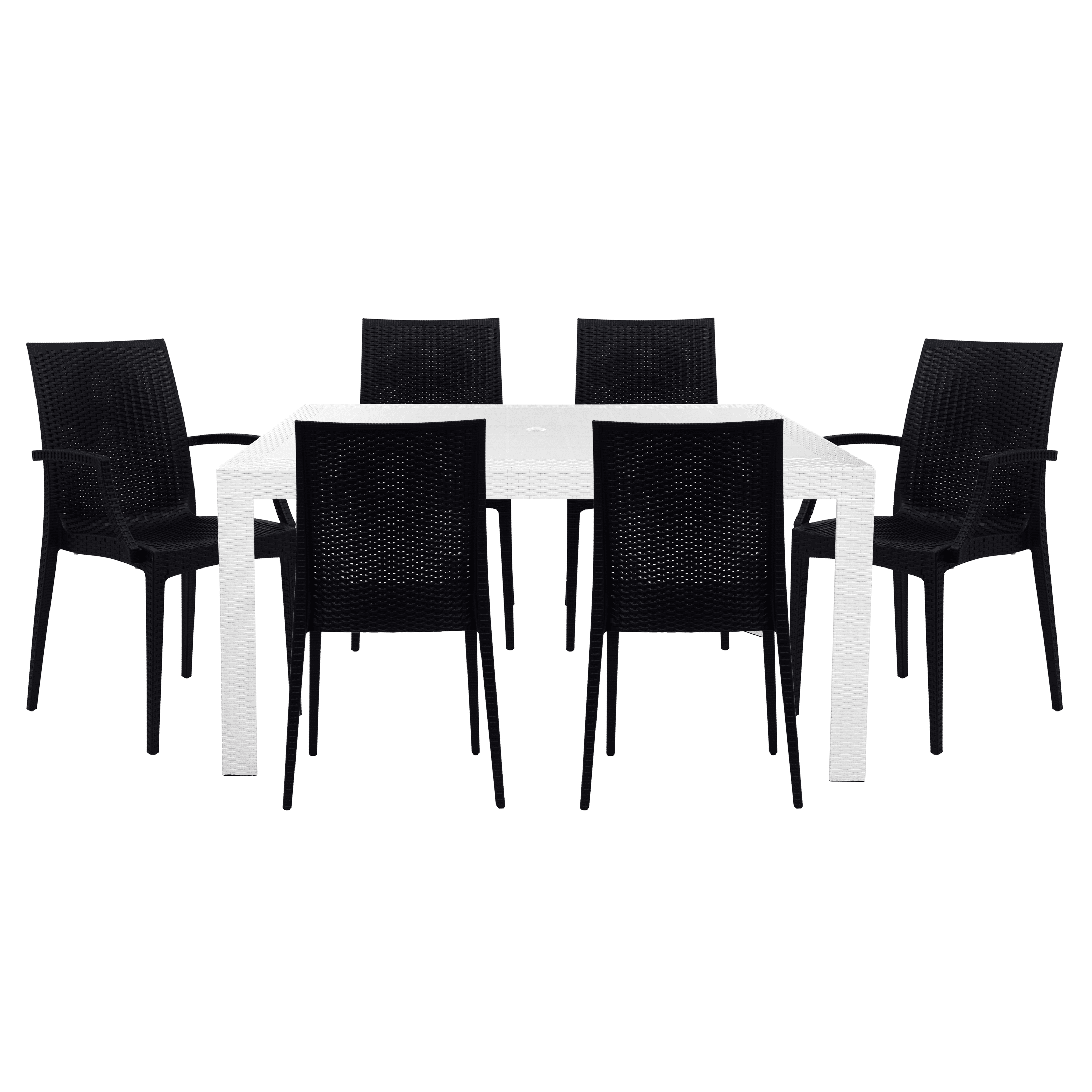 LeisureMod Mace Mid-Century 7-Piece Outdoor Rectangular Bistro Table ...