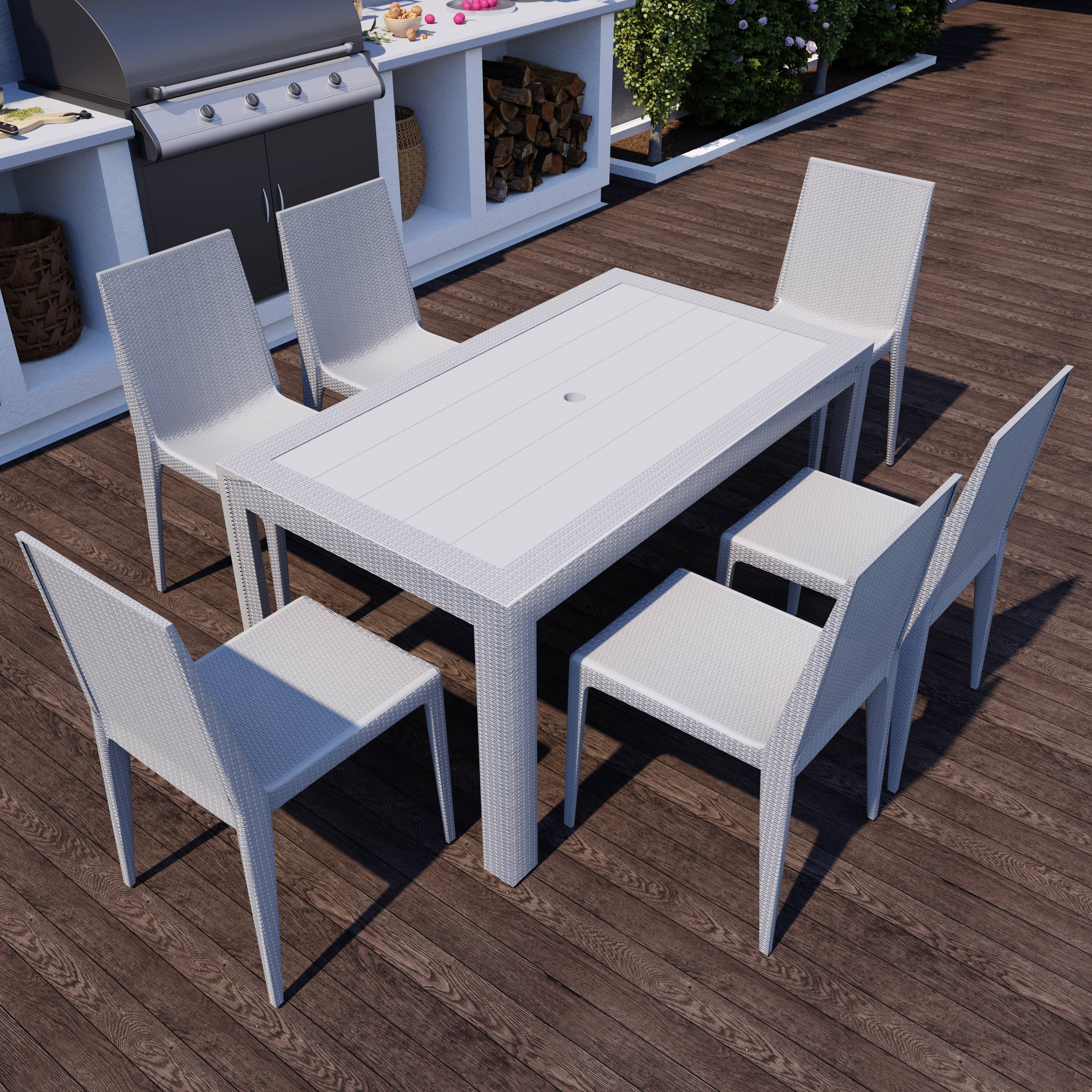 LeisureMod Mace Mid-Century 7-Piece Outdoor Stackable Chairs with ...