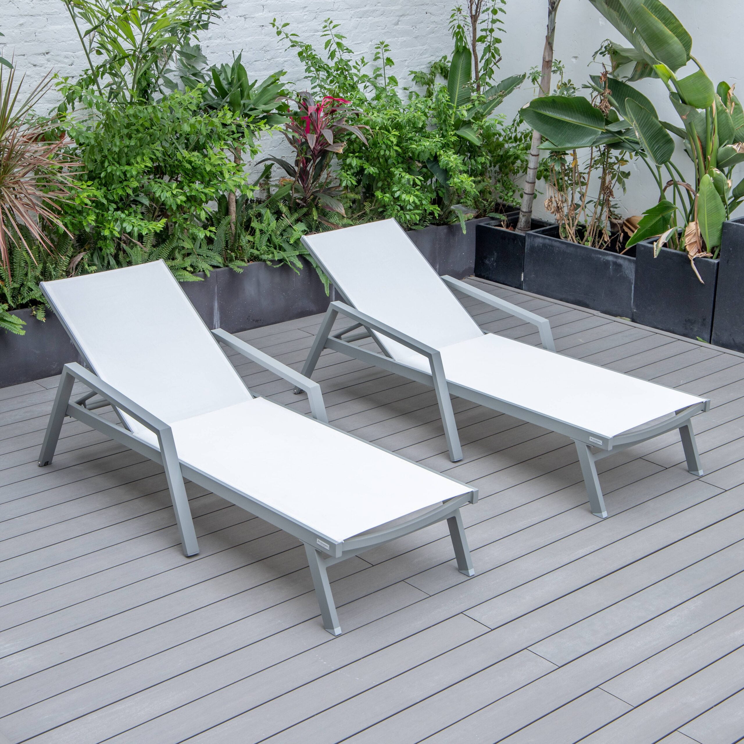 LeisureMod Marlin Modern Outdoor Chaise Lounge Arm Chair with Grey ...