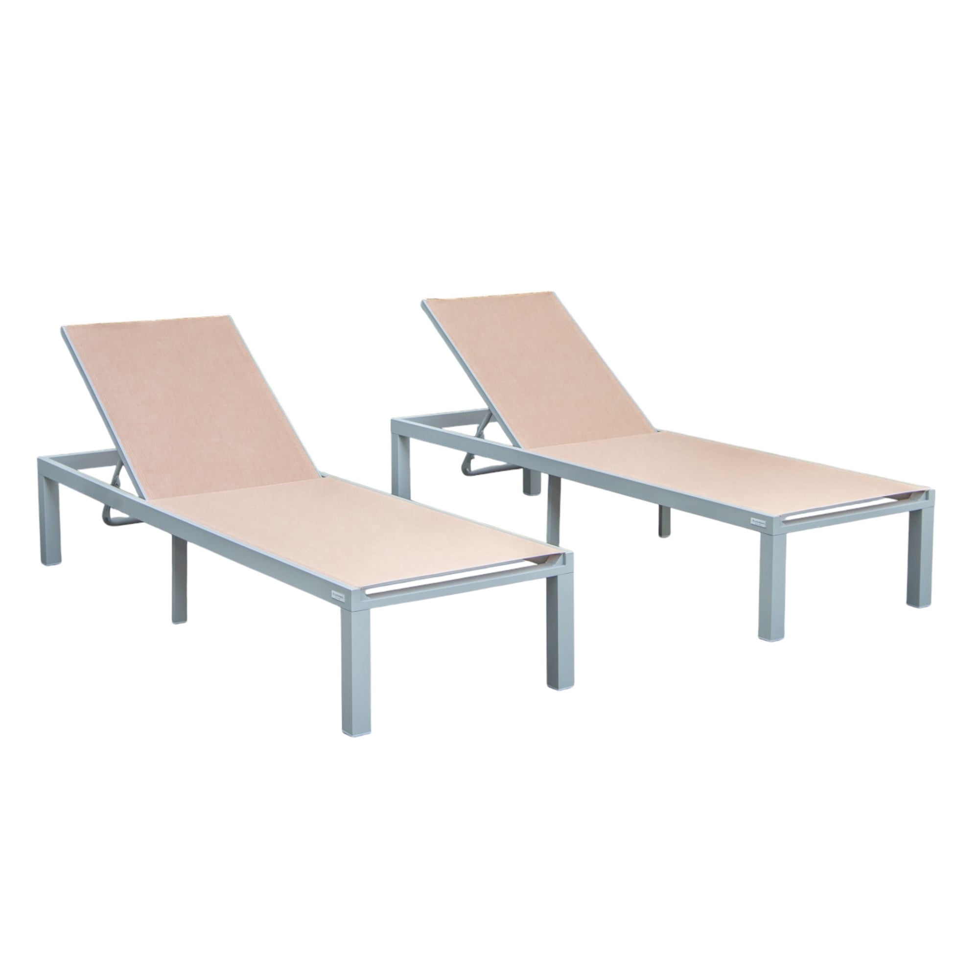 LeisureMod Marlin Patio Chaise Lounge Aluminum Grey Frame Set of 2 ...