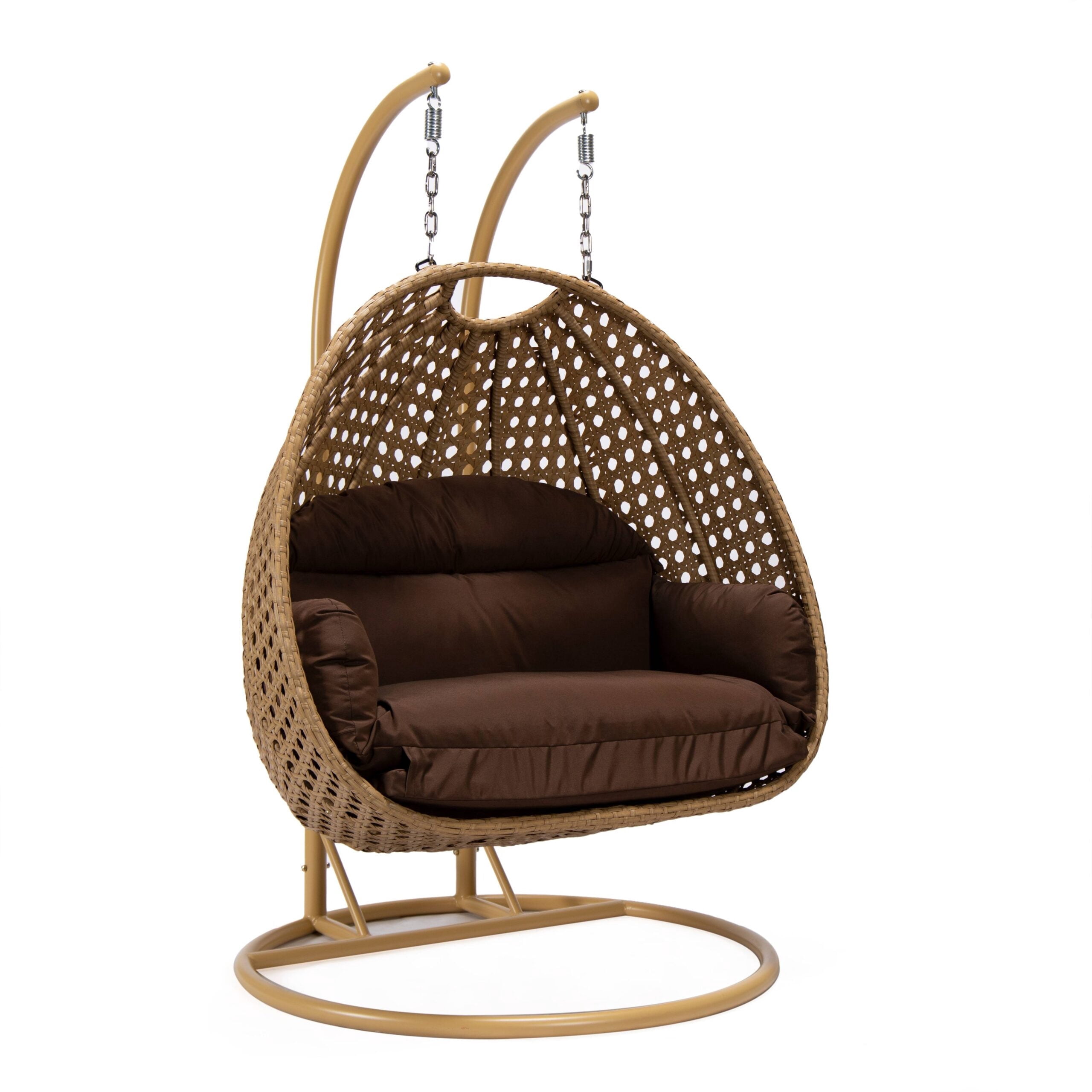 LeisureMod Mendoza Light Brown Wicker Patio Double Swing Chair in Brown ...