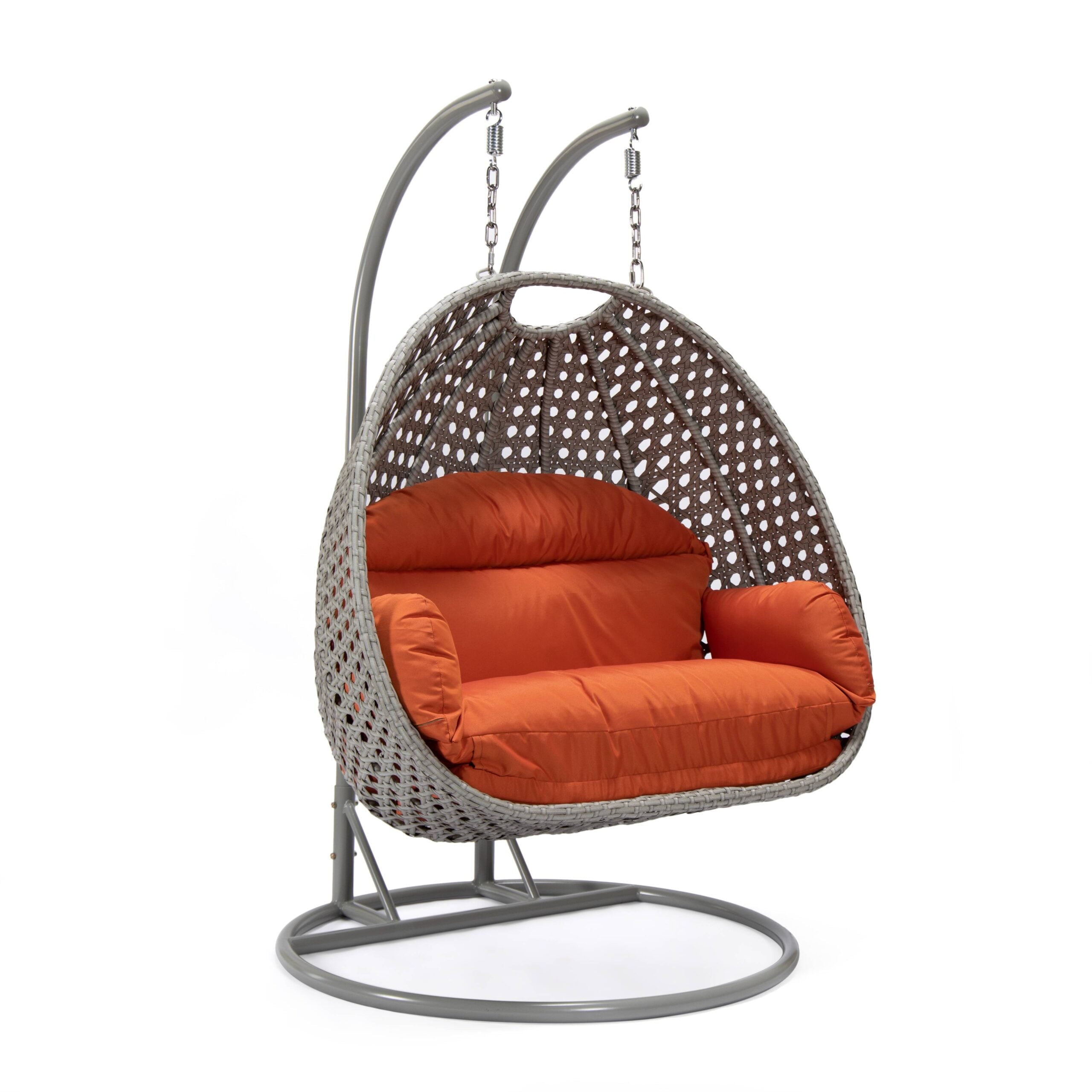 LeisureMod Mendoza Light Gray Wicker Patio Double Swing Chair in Orange ...