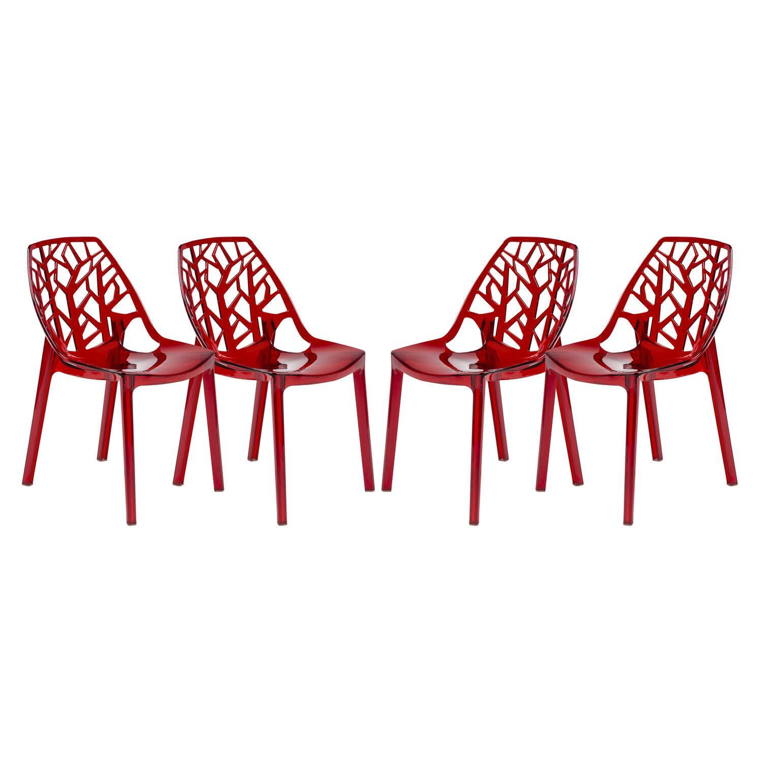 LeisureMod Modern Cornelia Transparent Red Dining Chair, Set of 4 ...