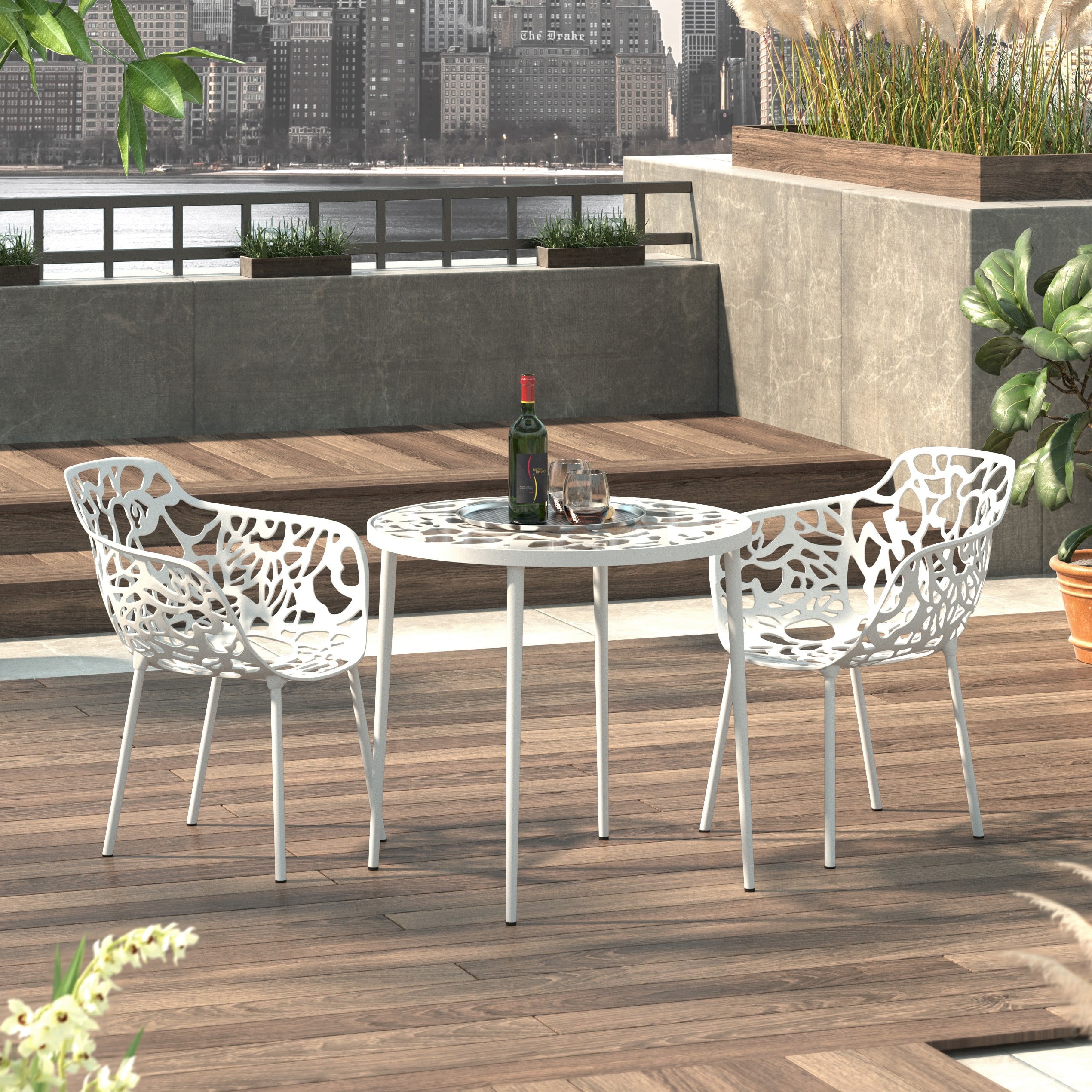 LeisureMod Stackable Dining Chair in Aluminum with Stackable and Floral ...