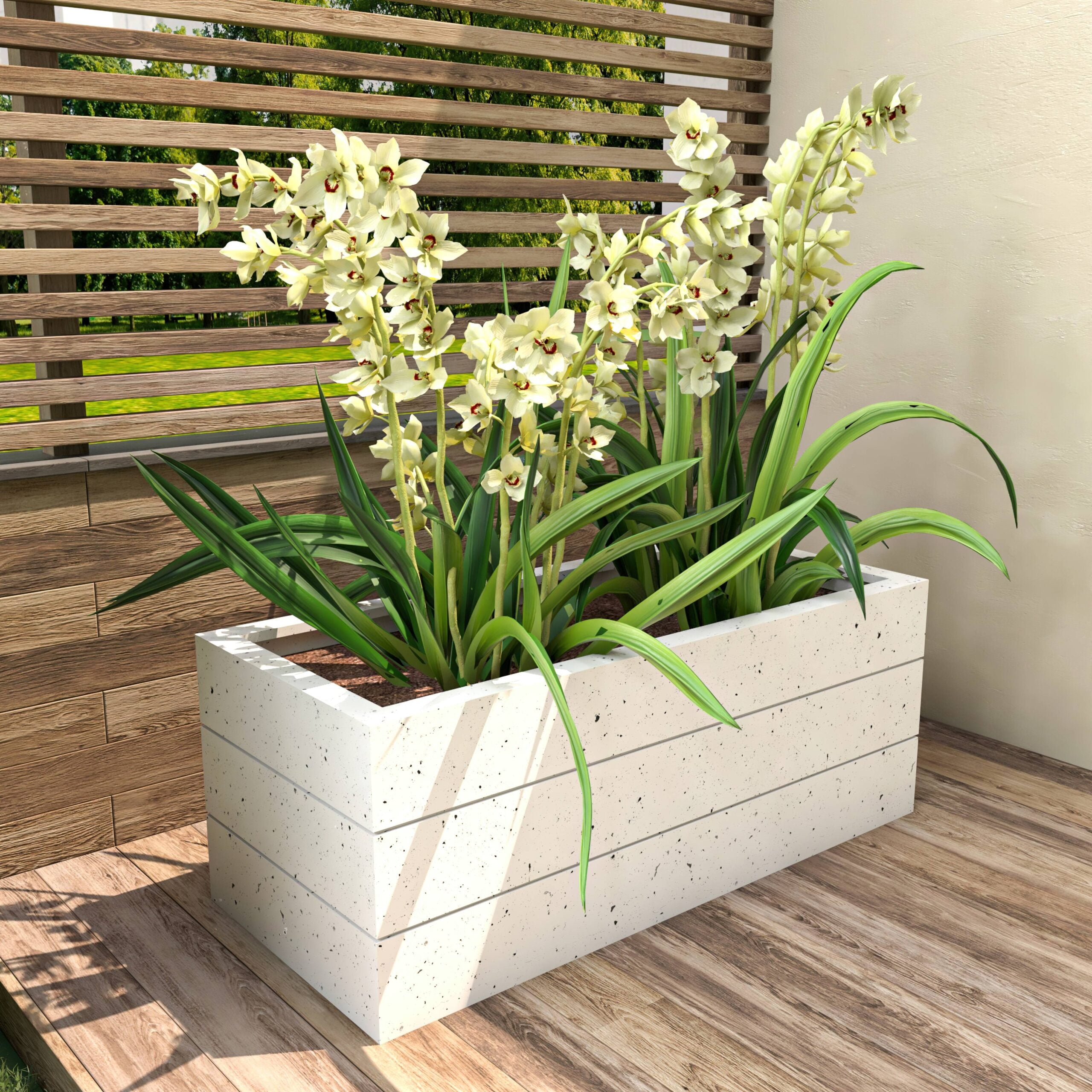 LeisureMod Oasis Modern Fiberstone and Clay Planter for Indoor and Outdoor - Rectangular Weather ...
