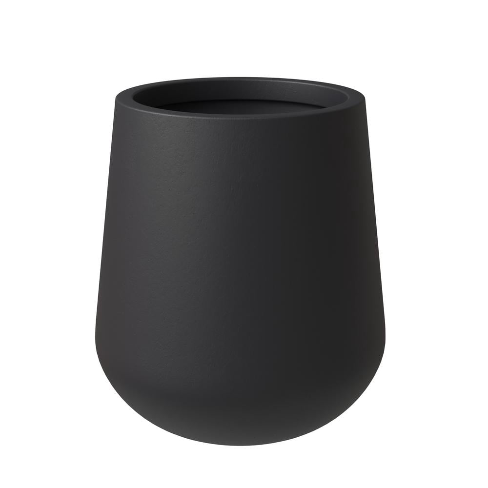 LeisureMod Orchid Seires Poly Stone Planter in Black 7.1 Dia 7.9 High ...