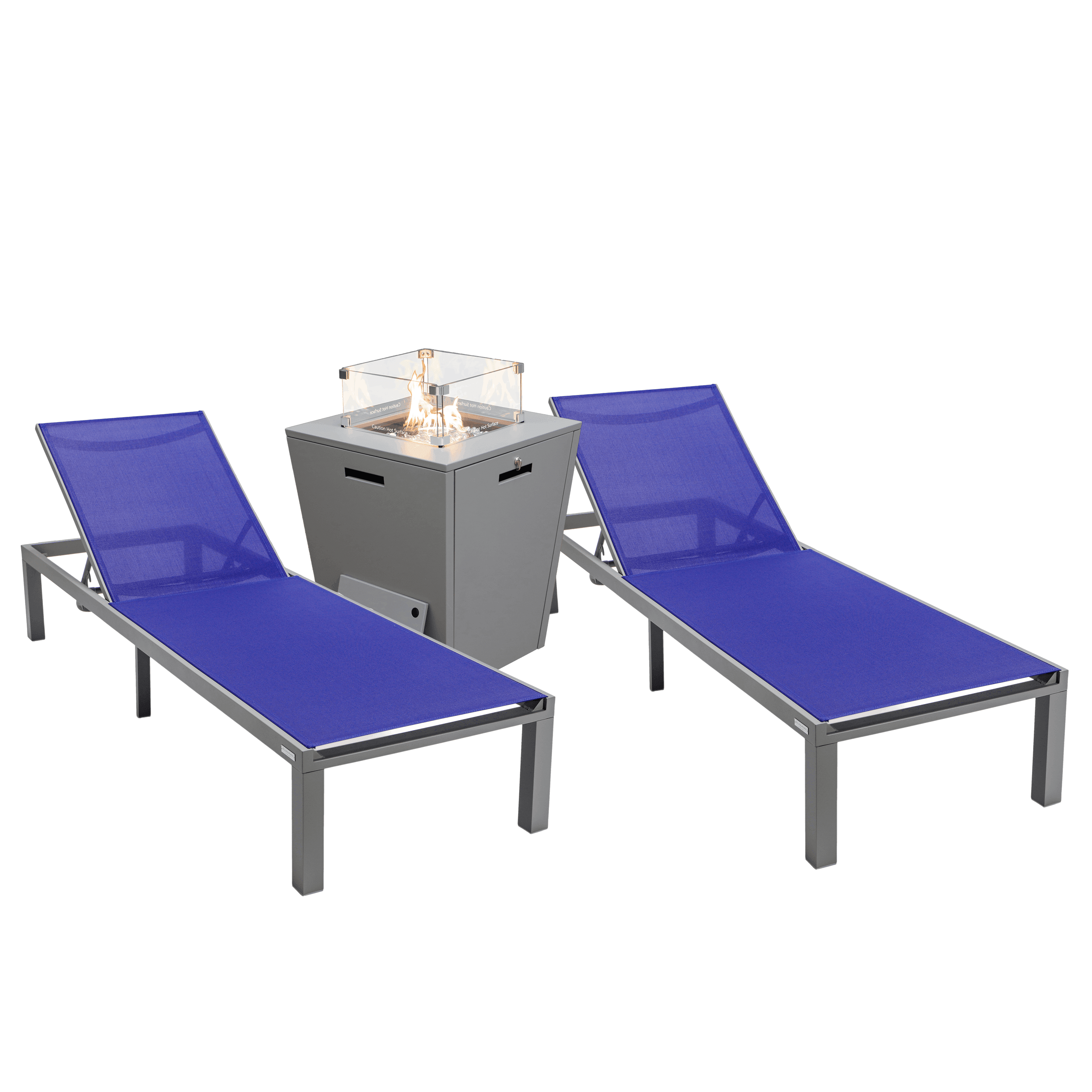 LeisureMod Outdoor Chaise Lounge Chair with a Square Fire Pit Table in ...