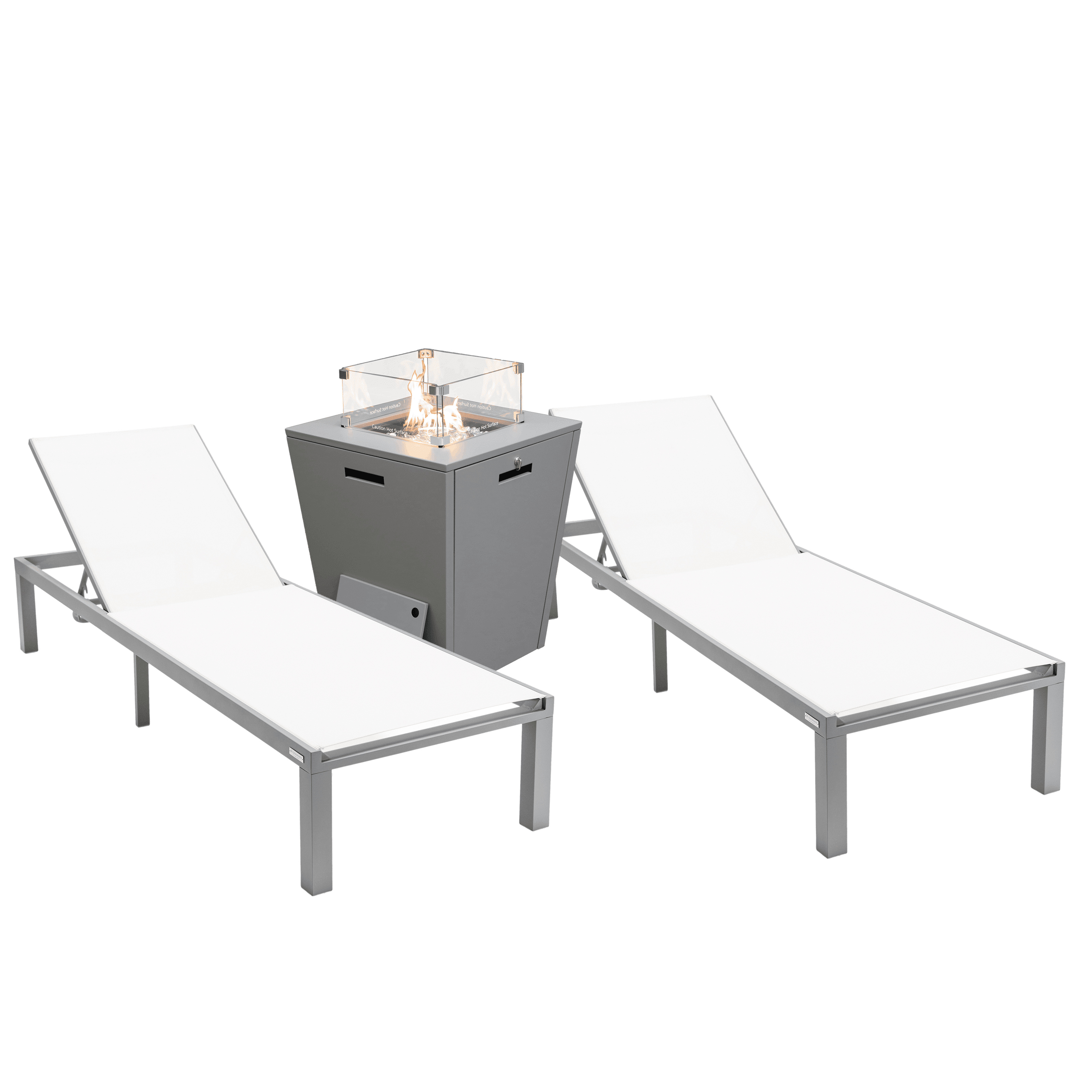 LeisureMod Outdoor Chaise Lounge Chair with a Square Fire Pit Table in ...