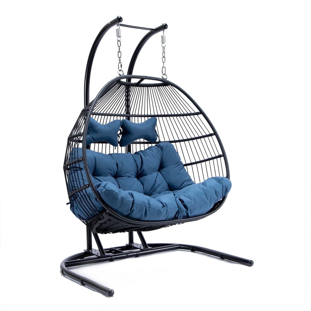 LeisureMod Folding Double Egg Chair Swing Rattan Wicker 2-Seater Porch ...