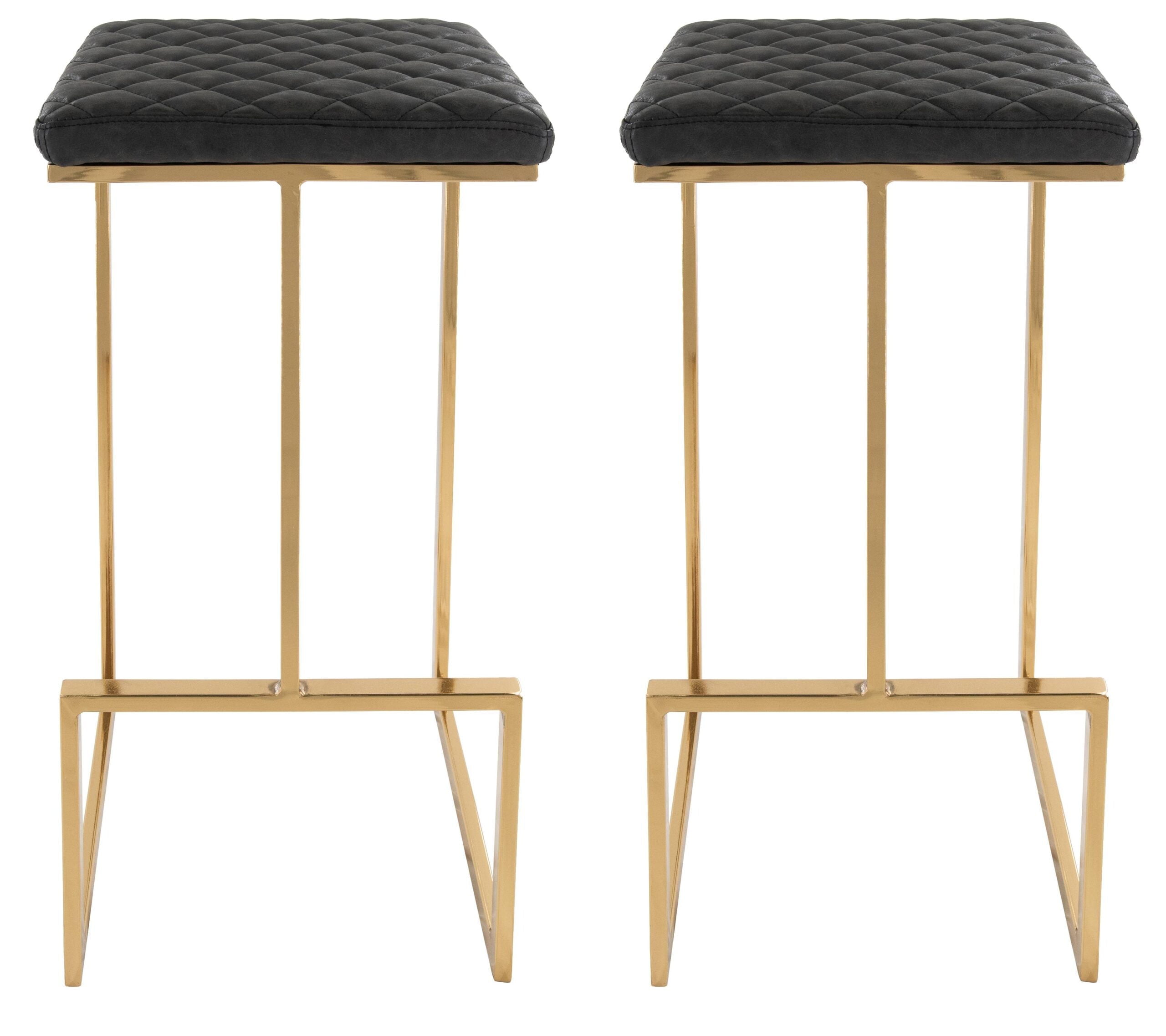LeisureMod Quincy Stitched Leather Gold Metal Bar Stools - Modern ...