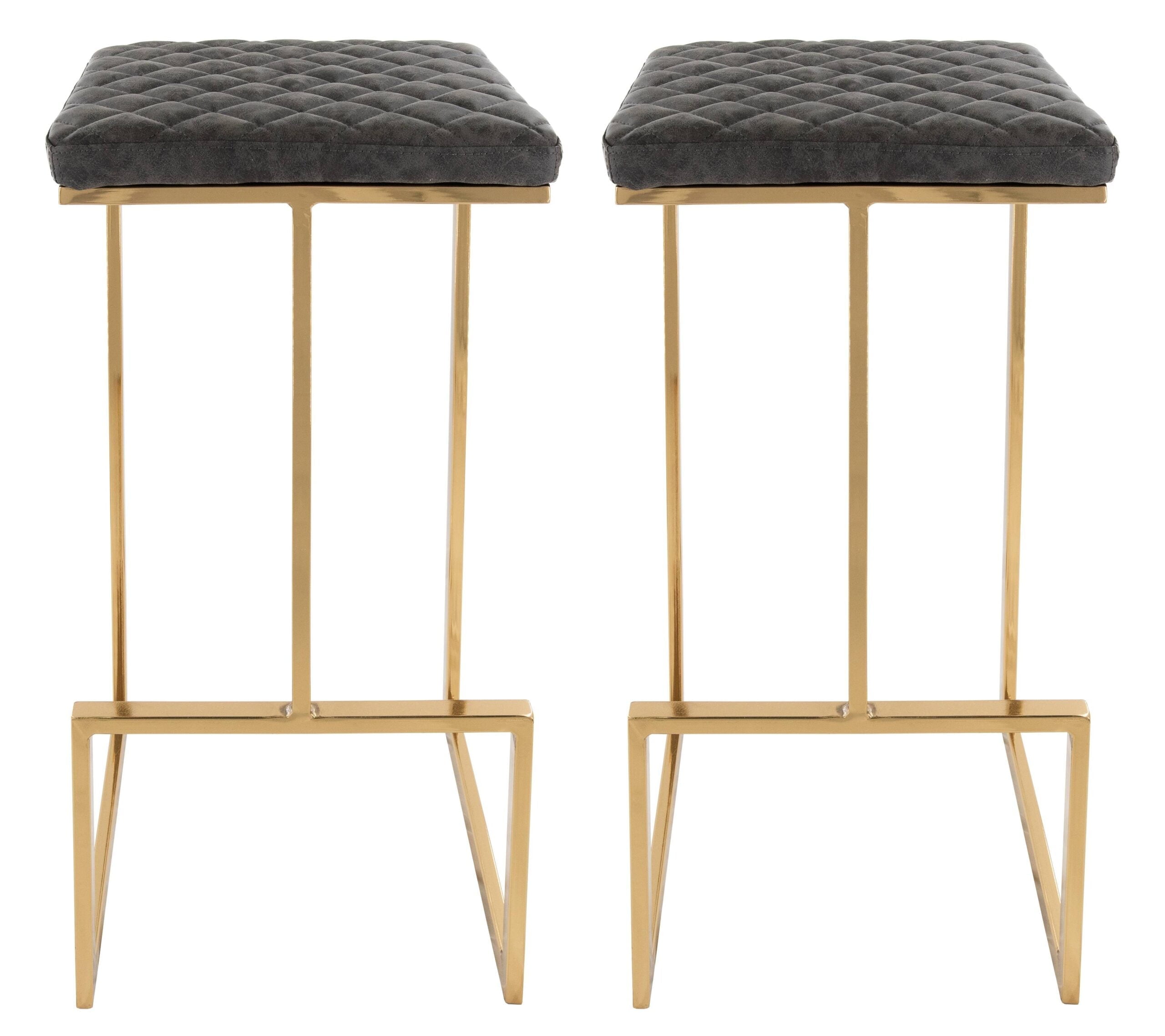 LeisureMod Quincy Stitched Leather Gold Metal Bar Stools - Modern ...