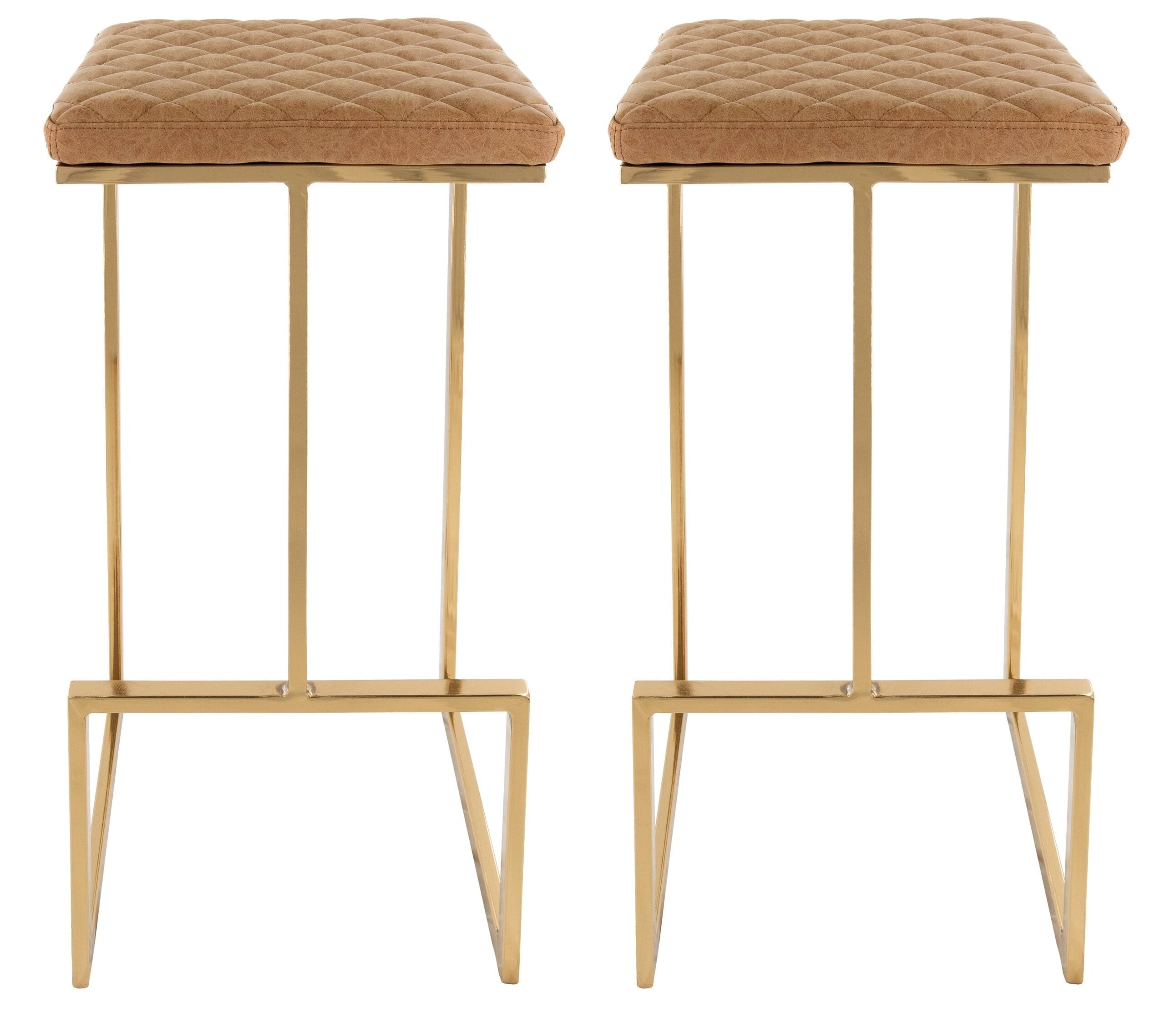 LeisureMod Quincy Stitched Leather Gold Metal Bar Stools - Modern ...
