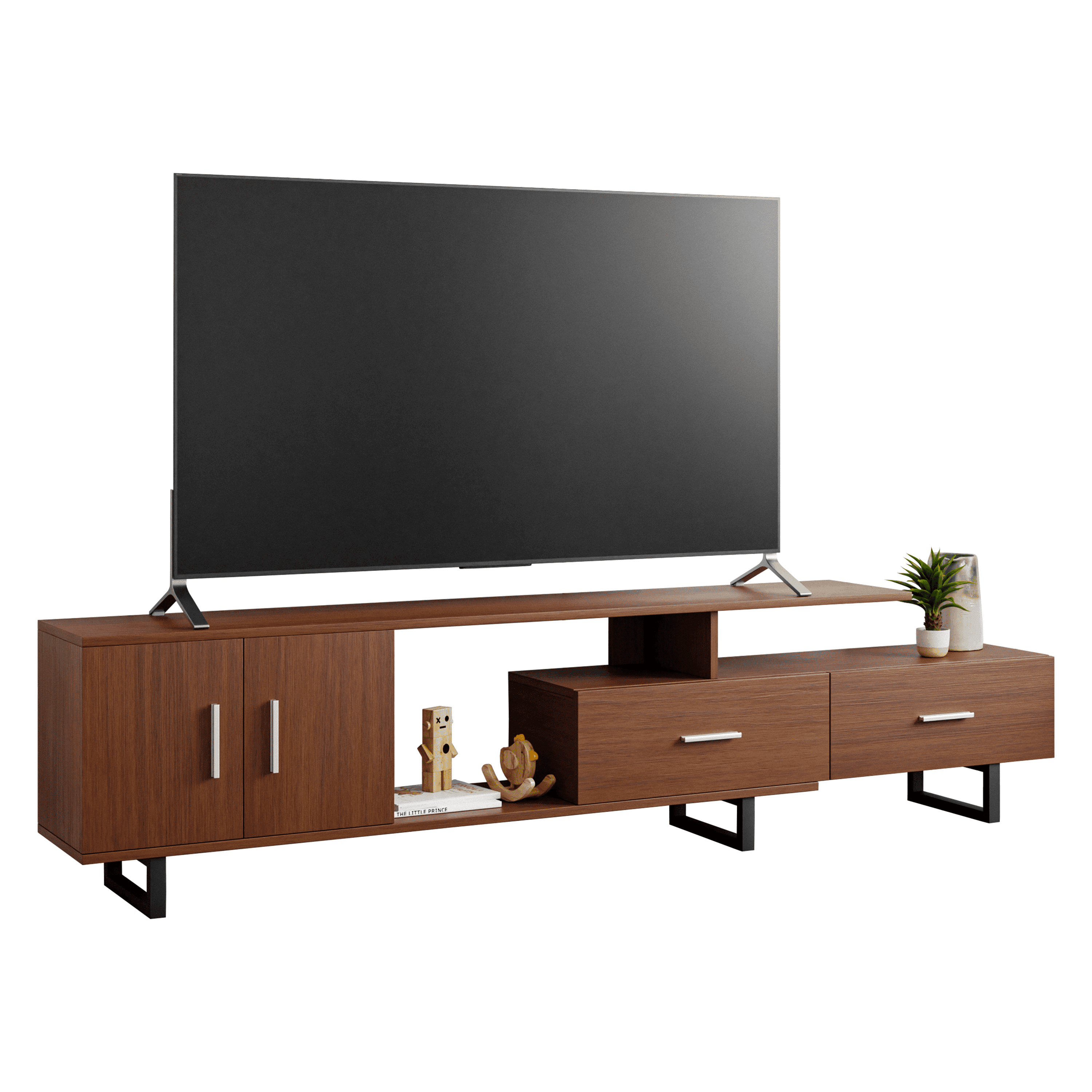 LeisureMod Rectangular TV Stand in MDF with Enclosed Cabinet and ...