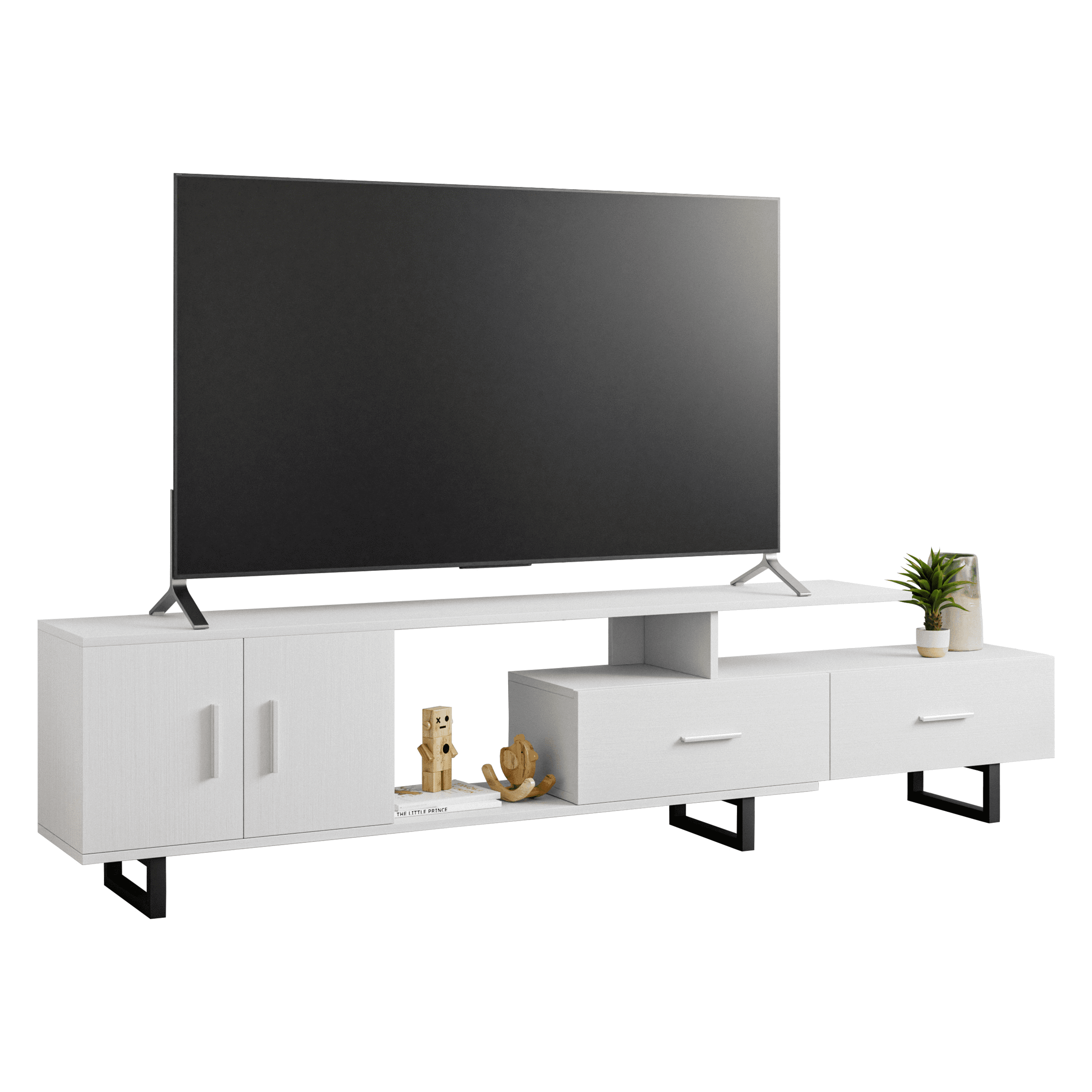 LeisureMod Rectangular TV Stand in MDF with Enclosed Cabinet and ...