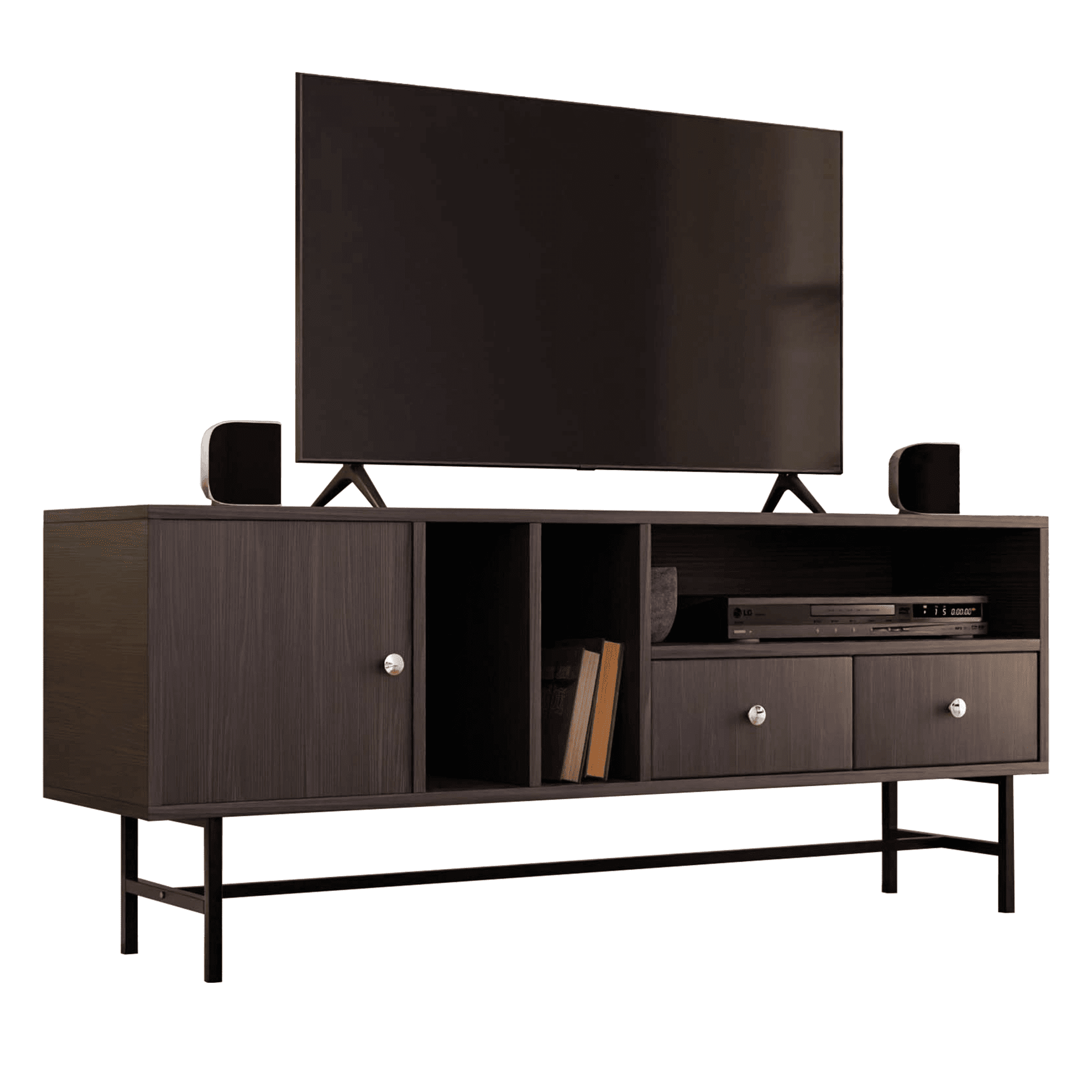LeisureMod Rectangular TV Stand in MDF with Enclosed Cabinets and ...