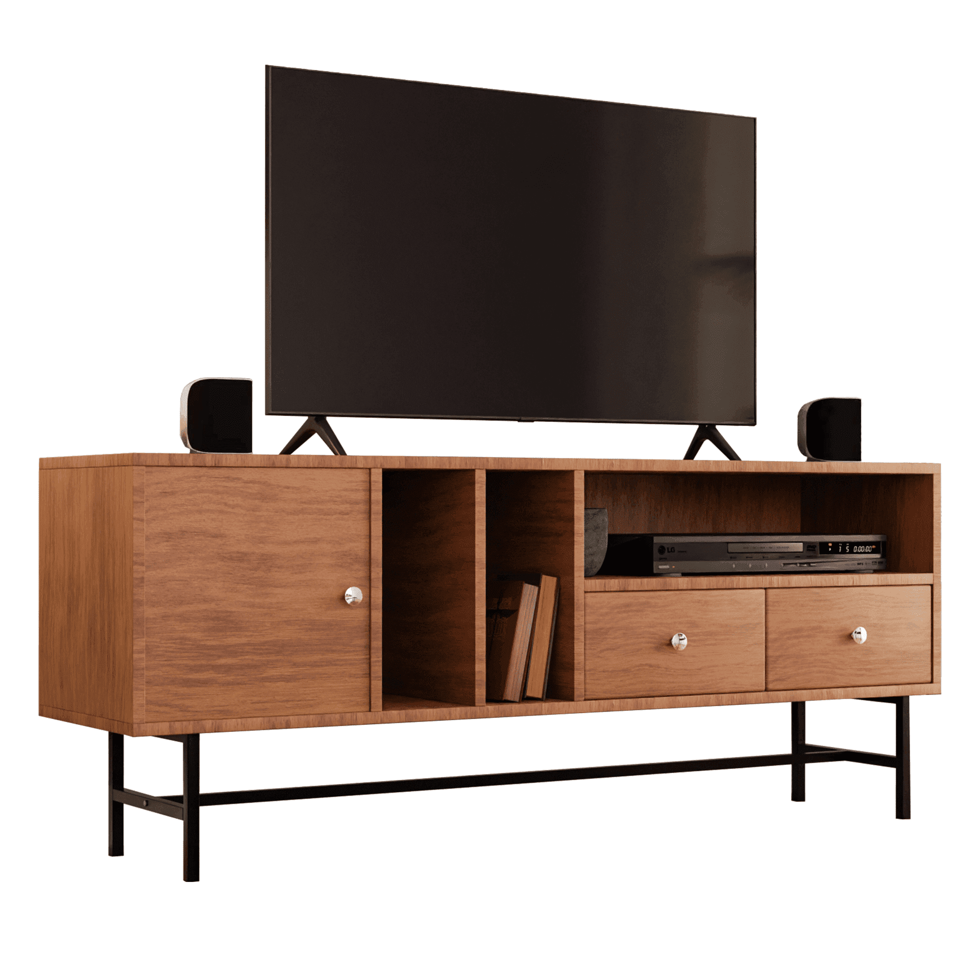 LeisureMod Rectangular TV Stand in MDF with Enclosed Cabinets and ...