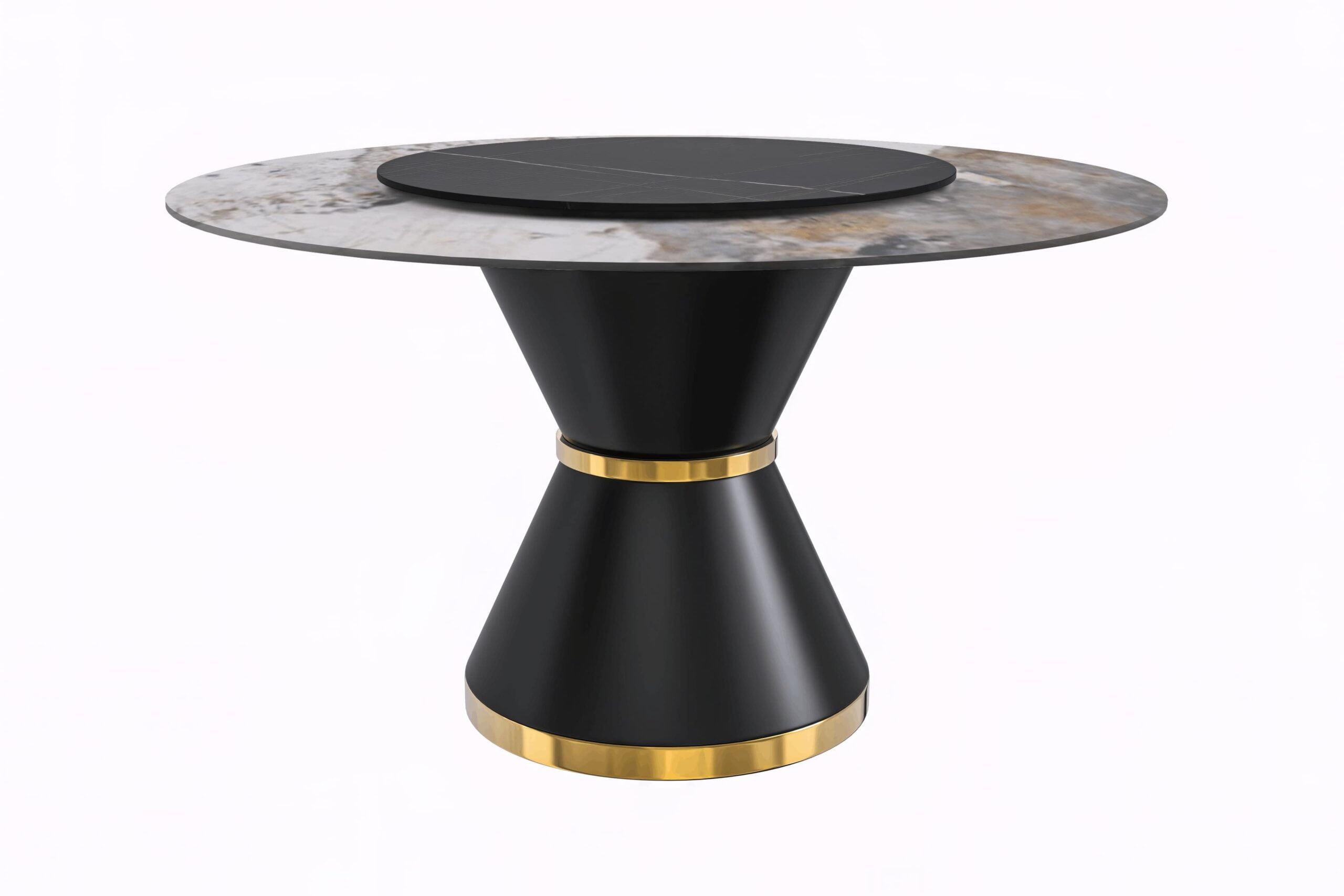 LeisureMod Qorvus Series Round Dining Table Black\Gold Base with 60 ...