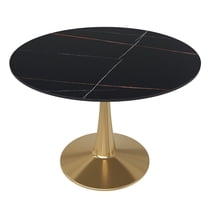 LeisureMod 27" Round Dining Table with MDF Top and Brushed Gold ...