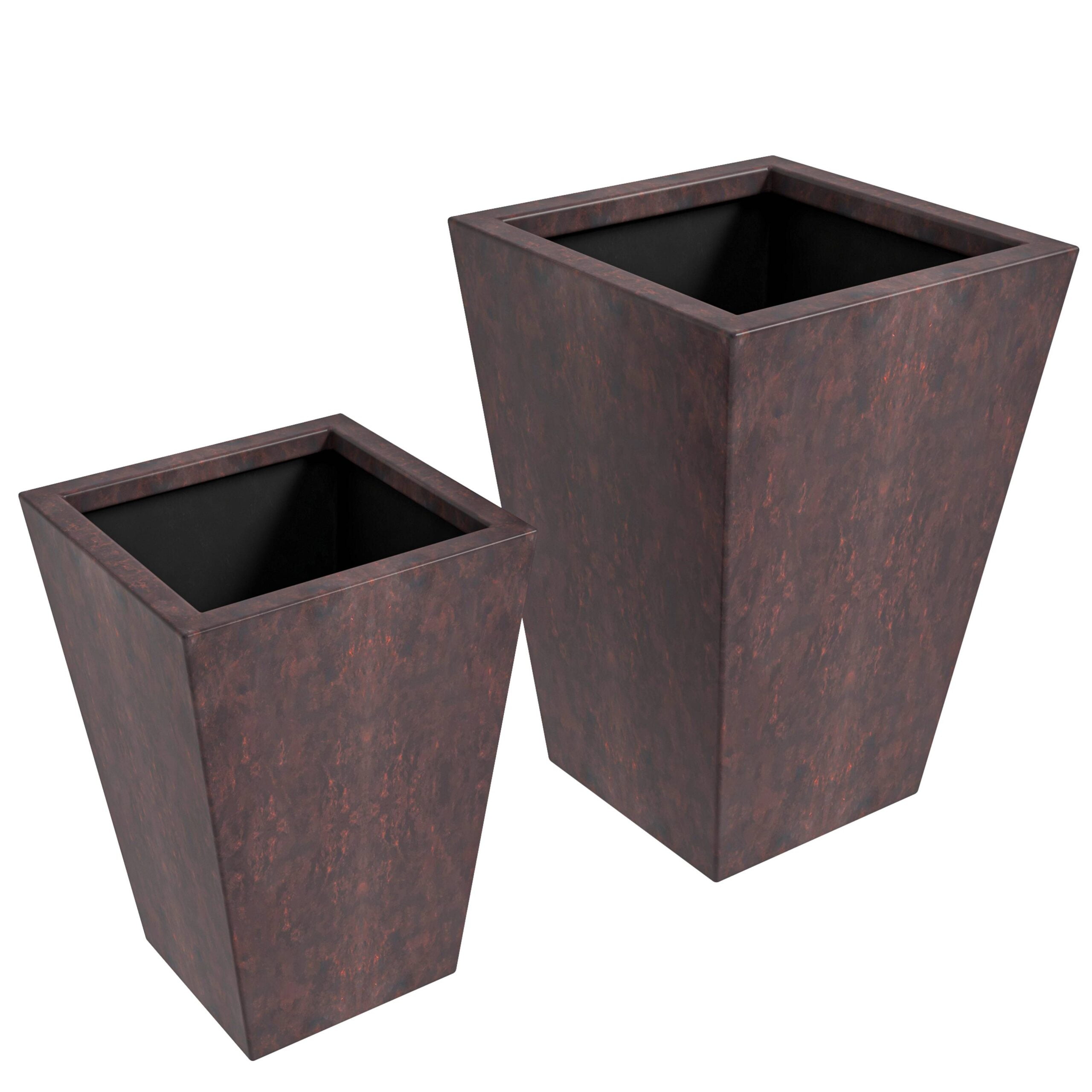 LeisureMod Serene Mid-Century Modern Fiberstone and Clay Planter Set ...