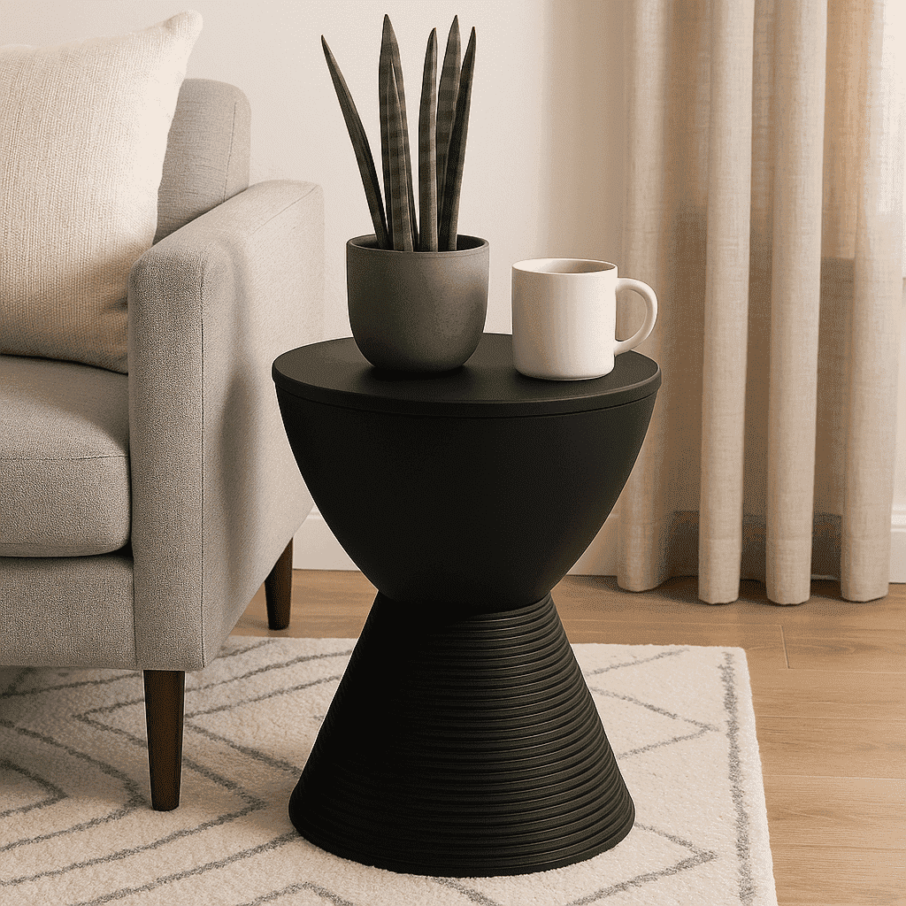 LeisureMod Ribbed Hourglass Side Table with Storage – ABS Drum Accent ...