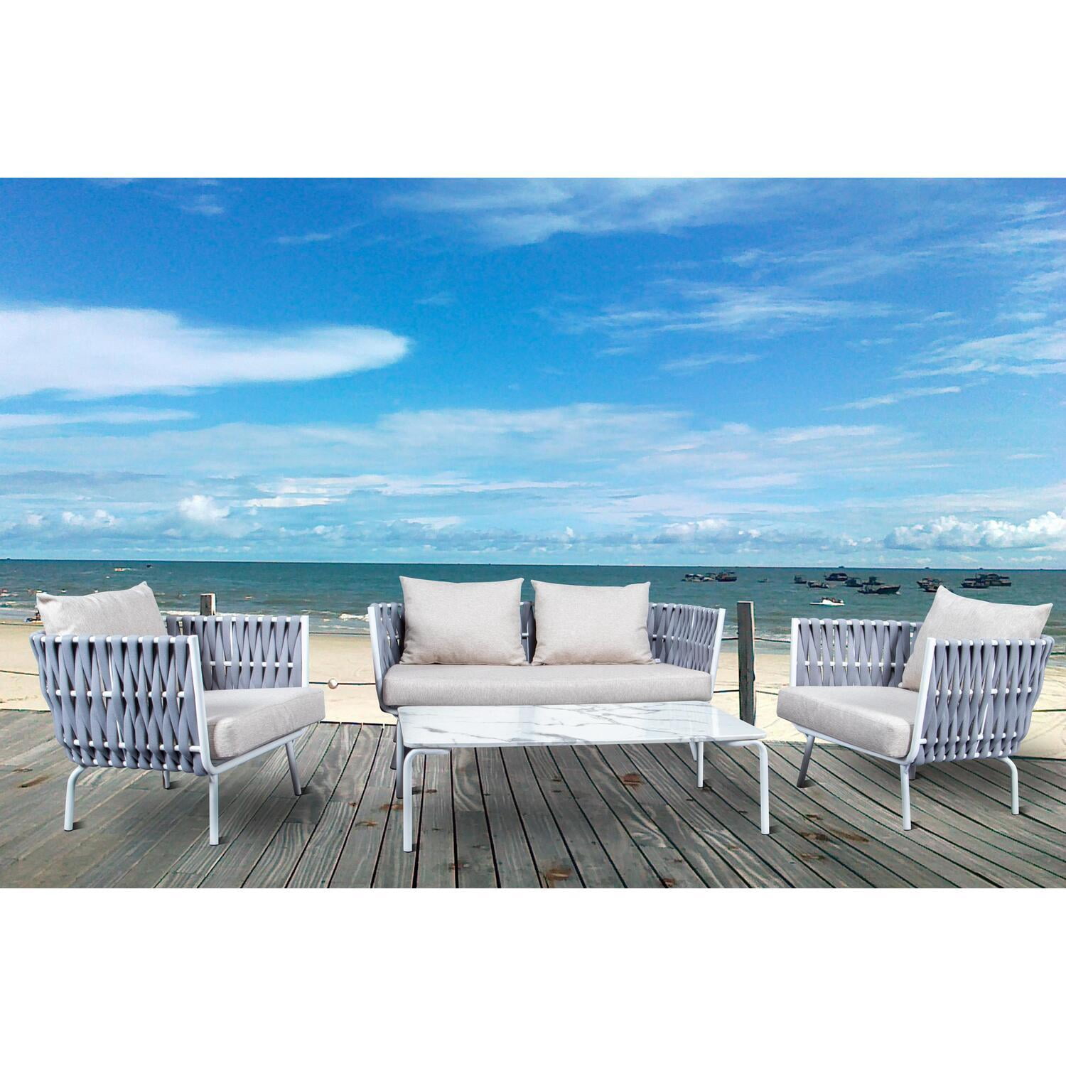 LeisureMod Spencer Rope 4 Piece Outdoor Conversation Set-Color:Light ...