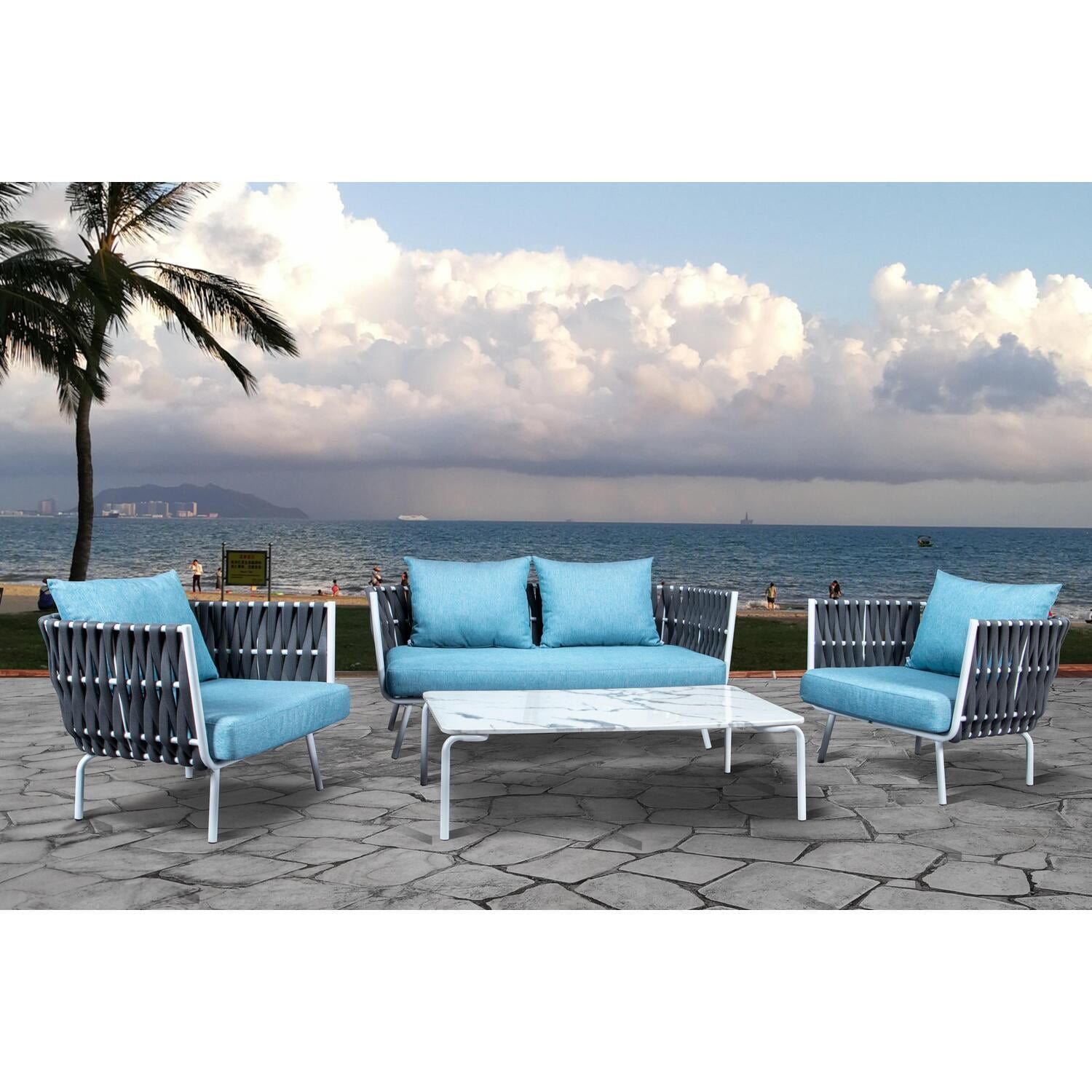 LeisureMod Spencer Rope 4 Piece Outdoor Conversation Set-Color:Grey ...