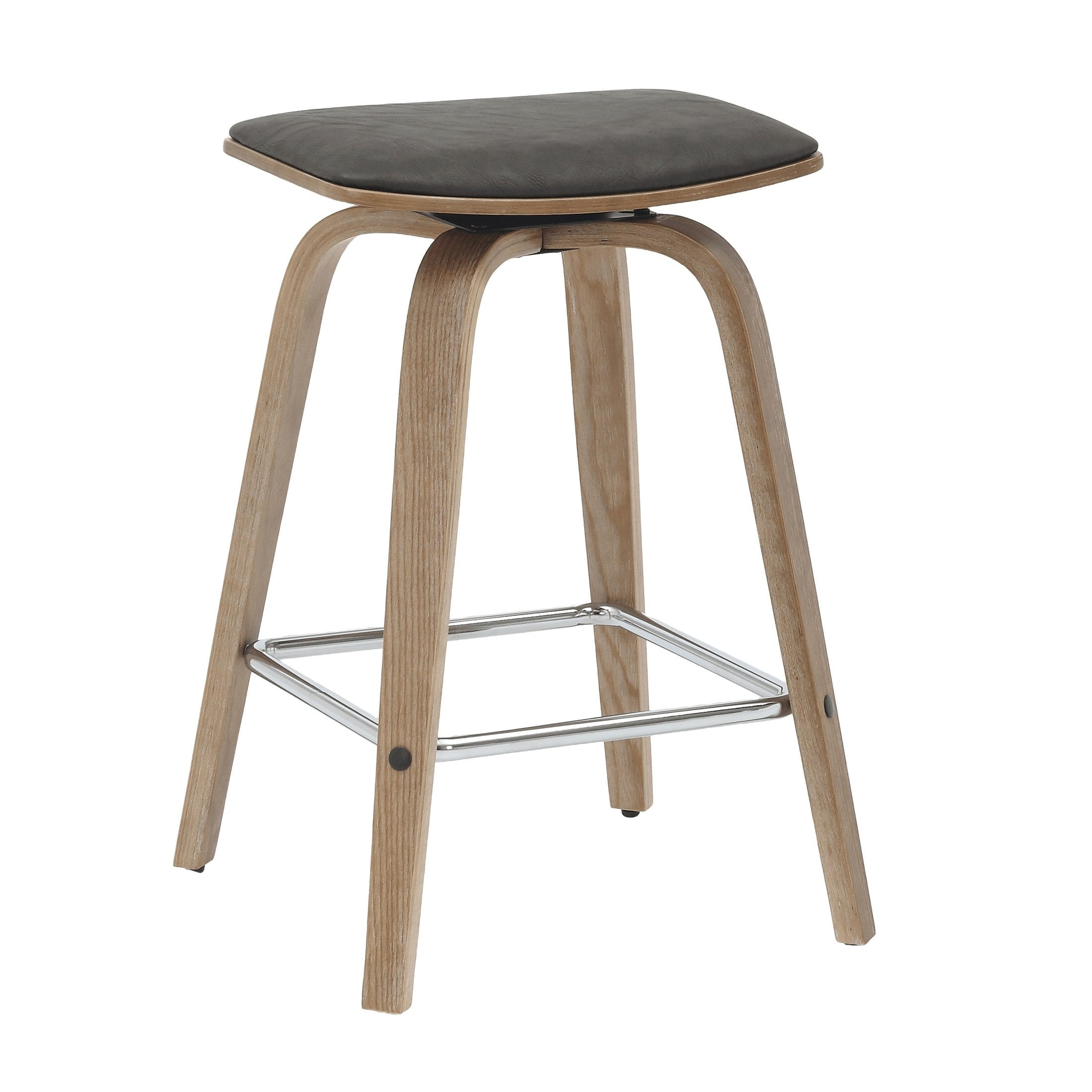 LeisureMod Square Counter Stool Upholstered in Leather with Stained ...