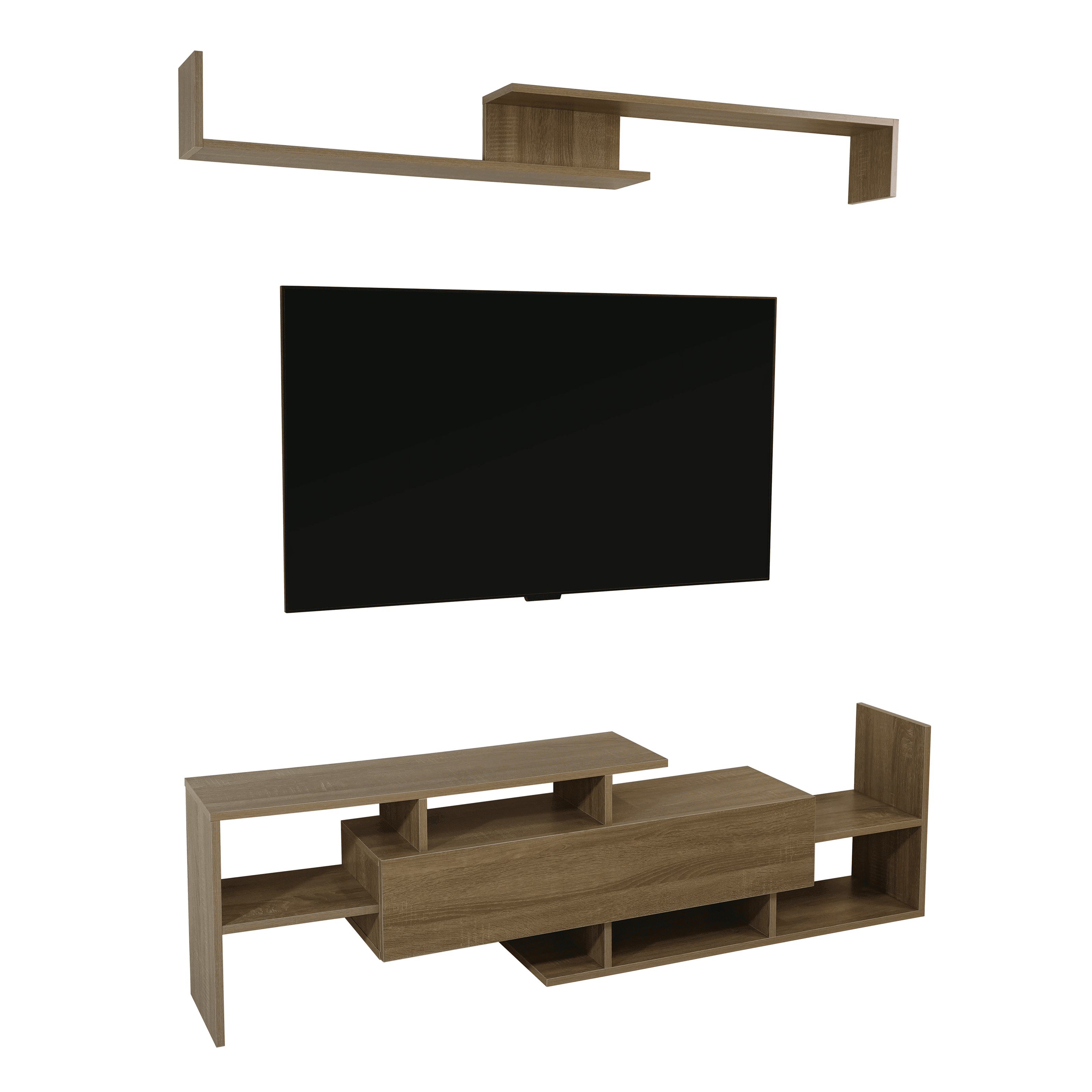 LeisureMod TV Stand in Stained MDF with Upper and Lower Shelf and Large ...