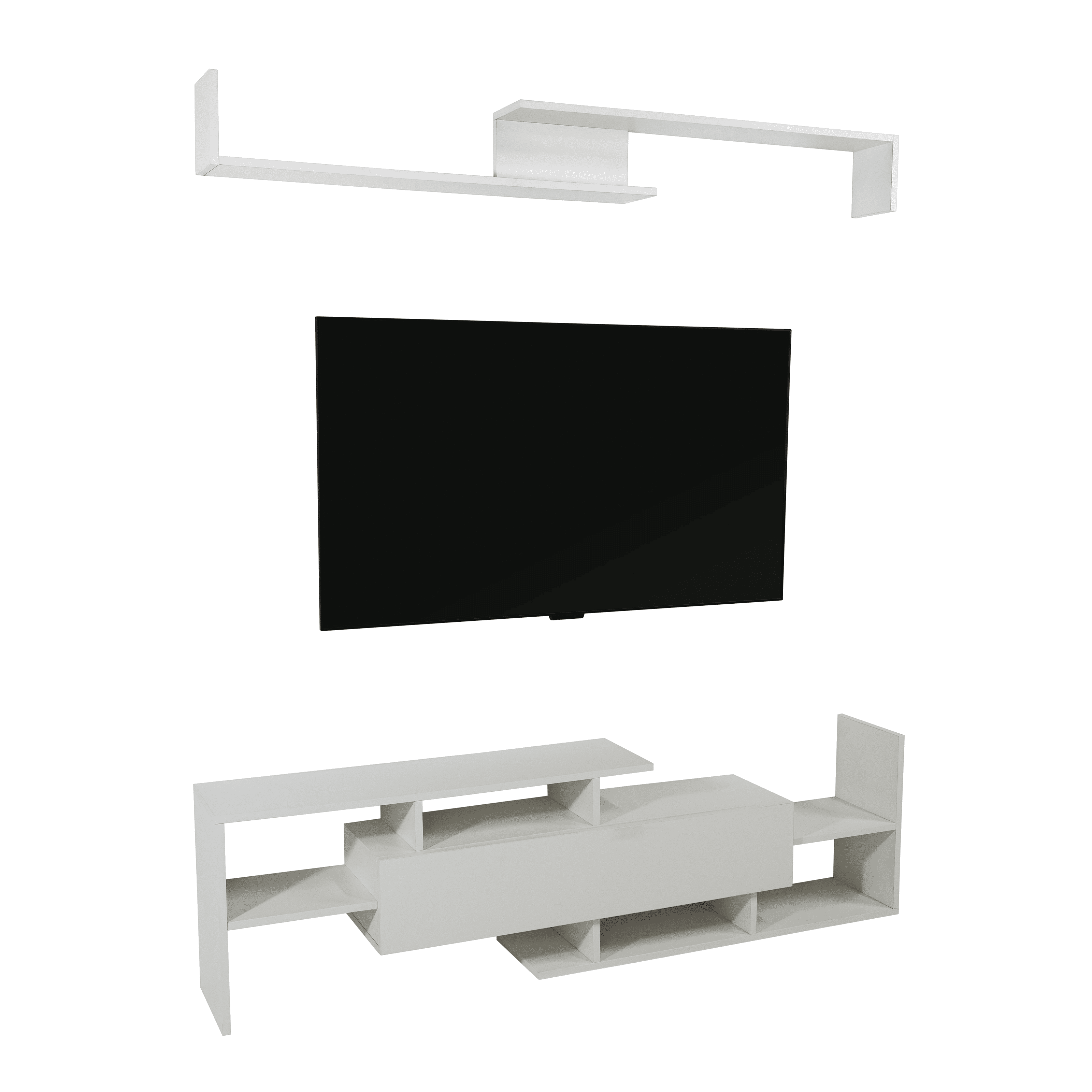LeisureMod TV Stand in Stained MDF with Upper and Lower Shelf and Large ...