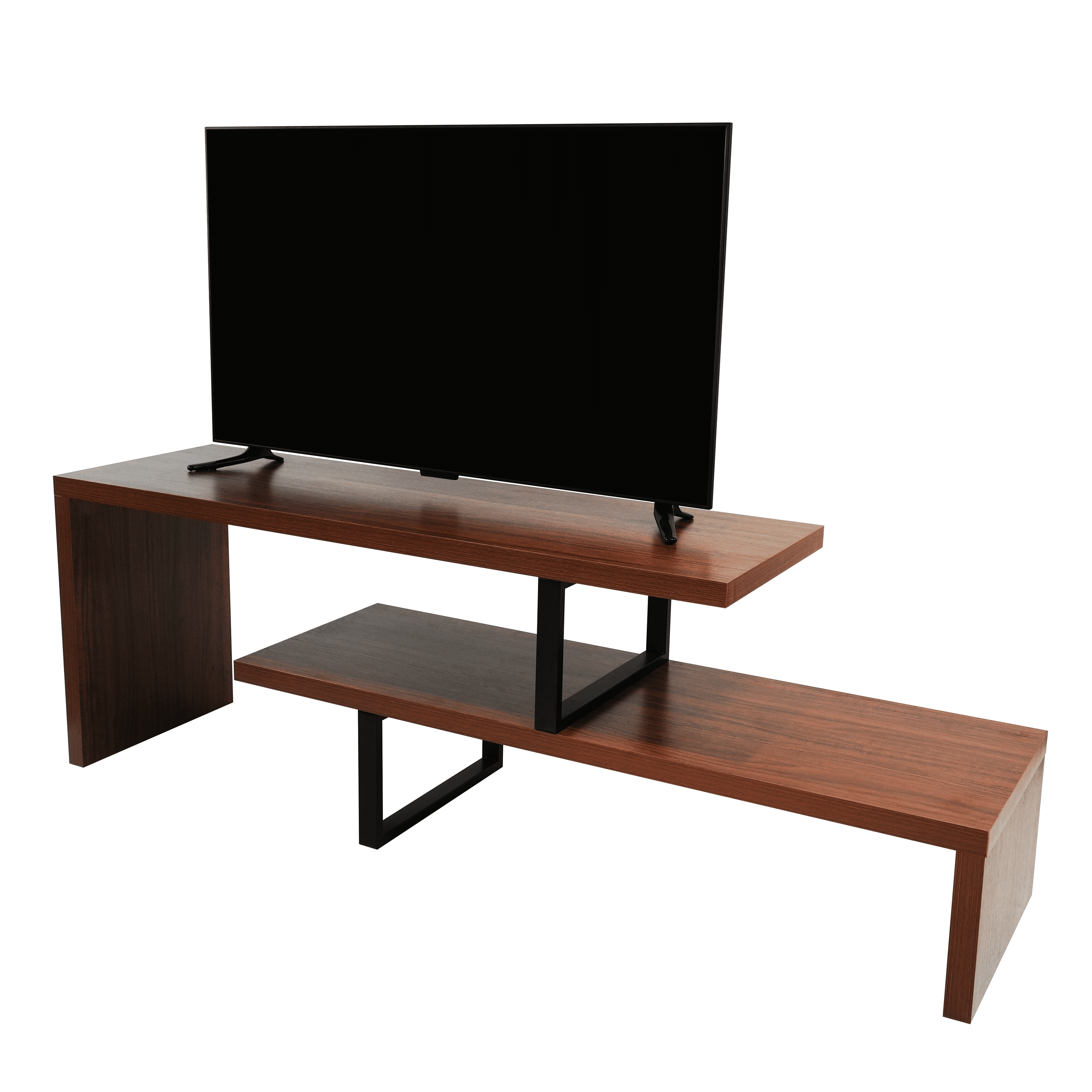 LeisureMod TV Stand with MDF Open Shelves and Powder-Coated Iron Legs ...
