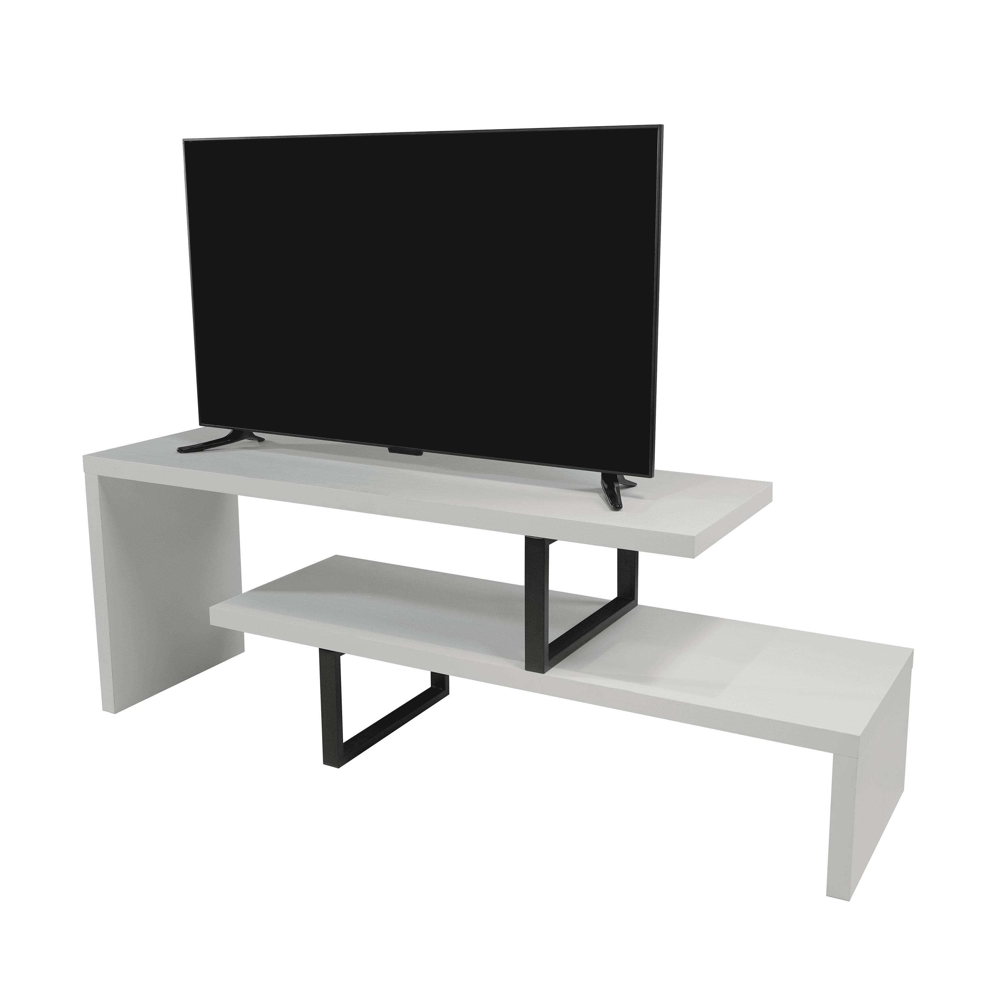 LeisureMod TV Stand with MDF Open Shelves and Powder-Coated Iron Legs ...