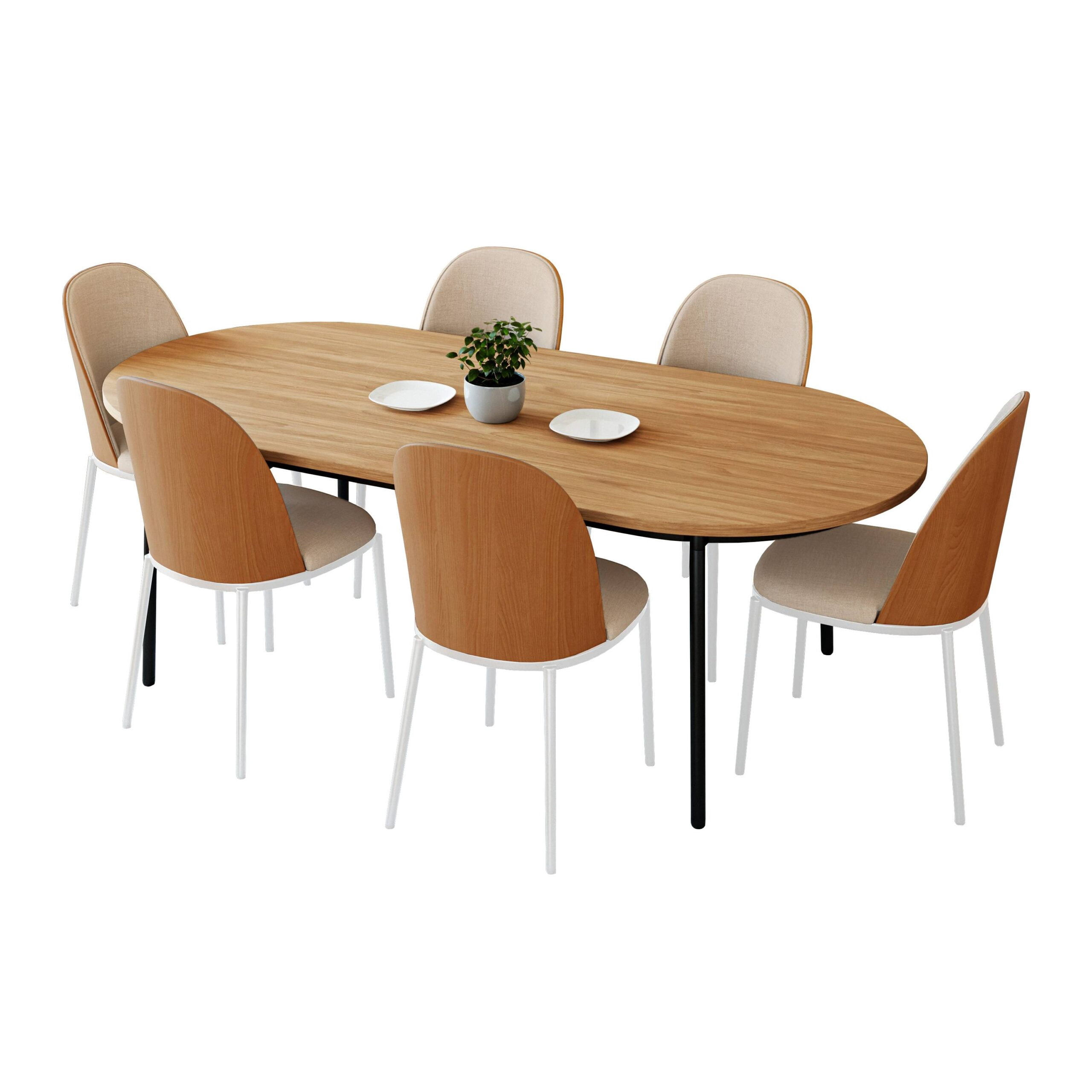 LeisureMod Tule 7-Piece Dining Set with 6 Upholstered Seat Dining ...