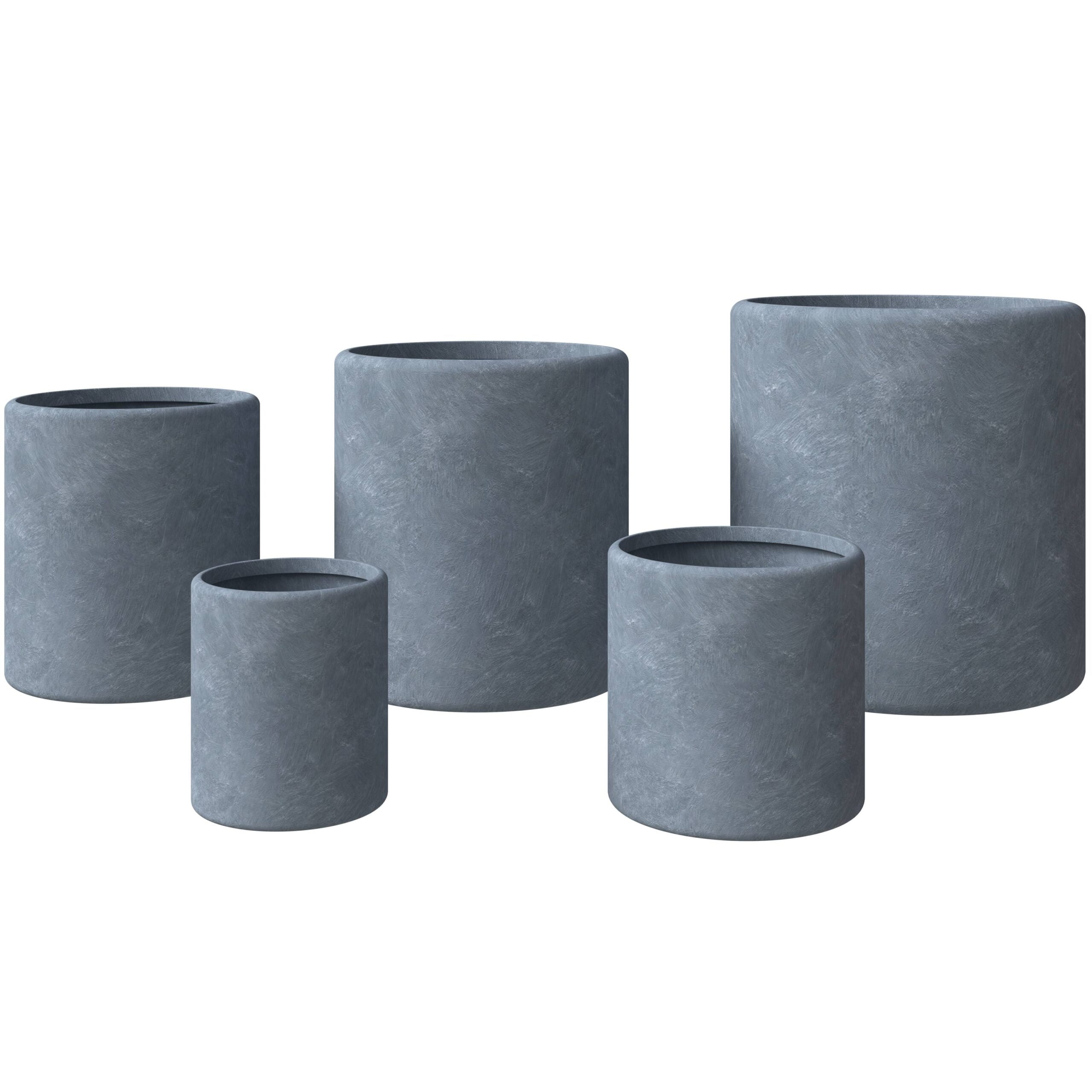 LeisureMod Tundra 5-Piece Fiberstone and MGO Clay Planter Set, Mid ...