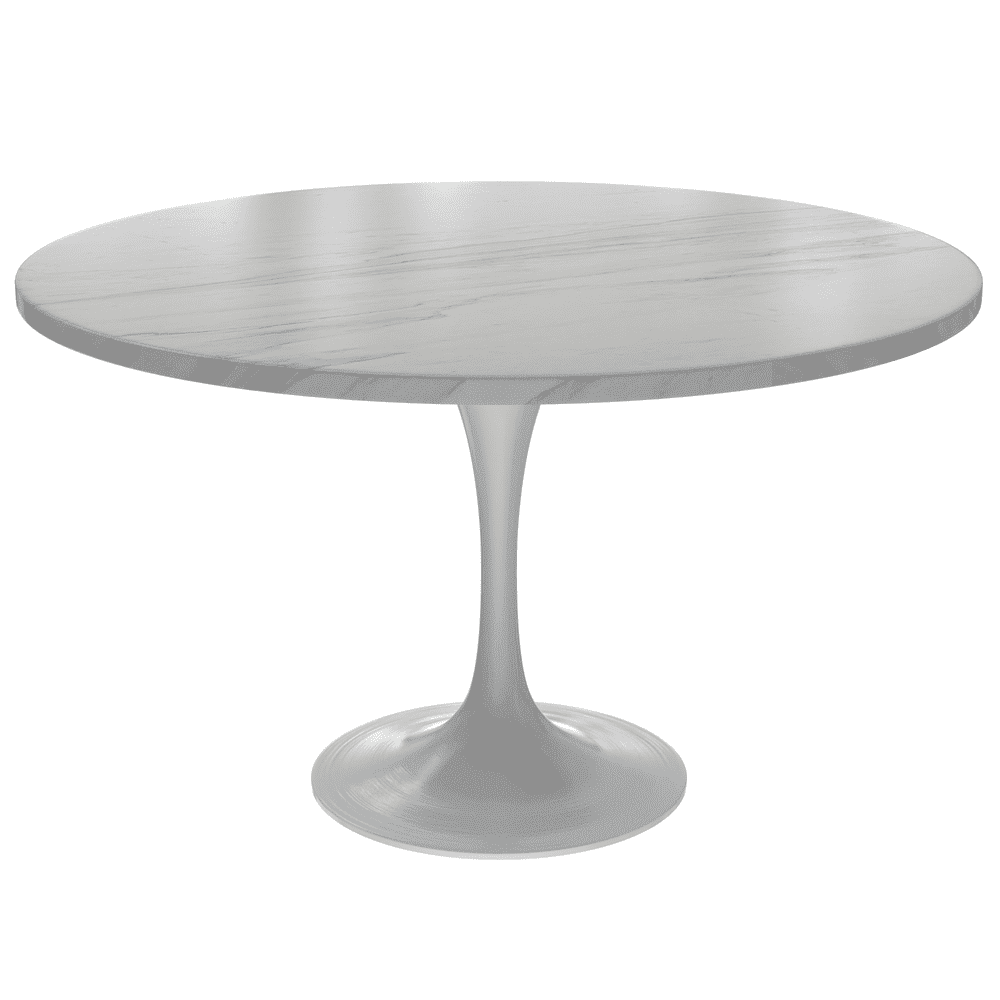 LeisureMod Verve 48" Round Dining Table, Stone Top with White Steel ...