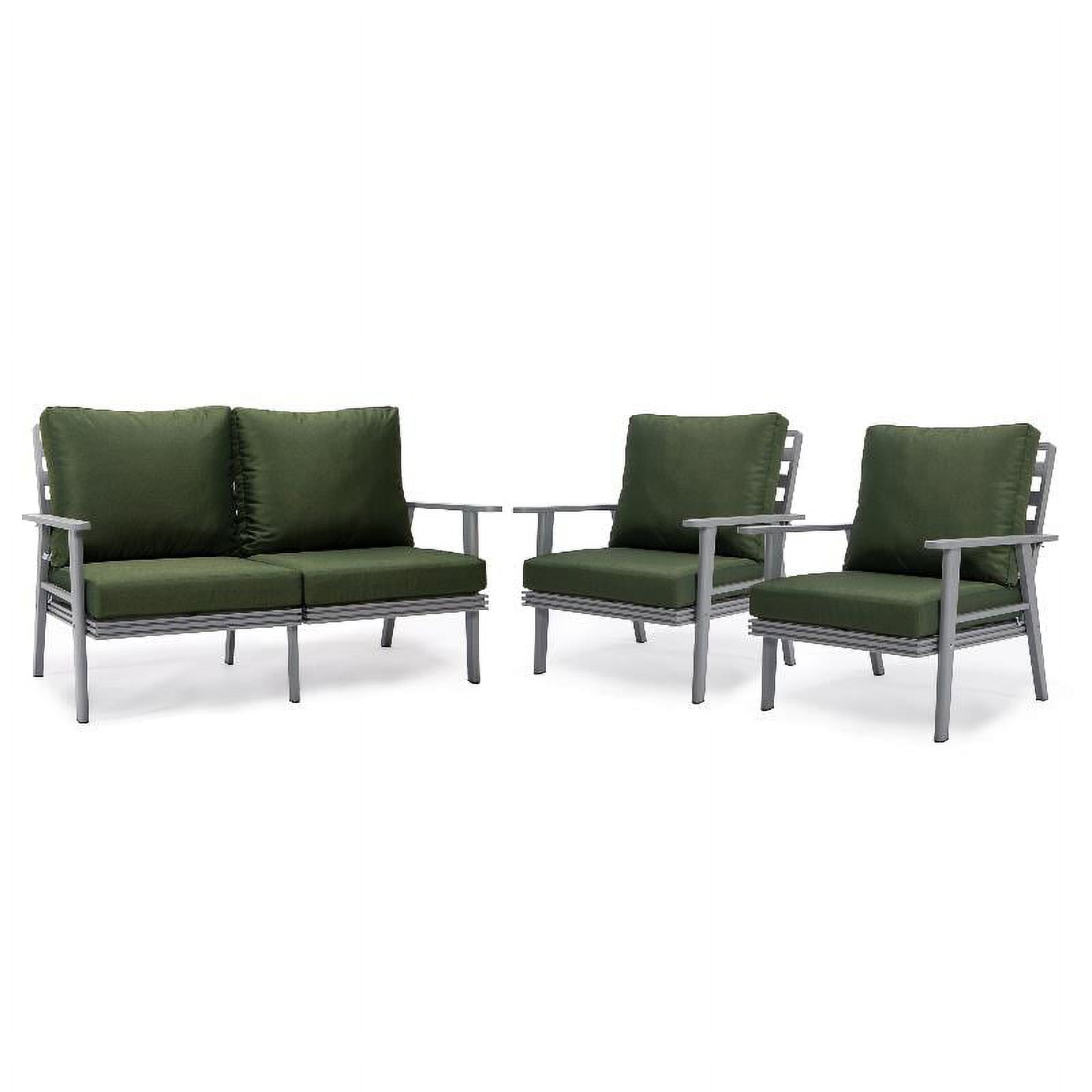 LeisureMod Walbrooke 3-Piece Patio Set with Grey Aluminum Frame Green ...