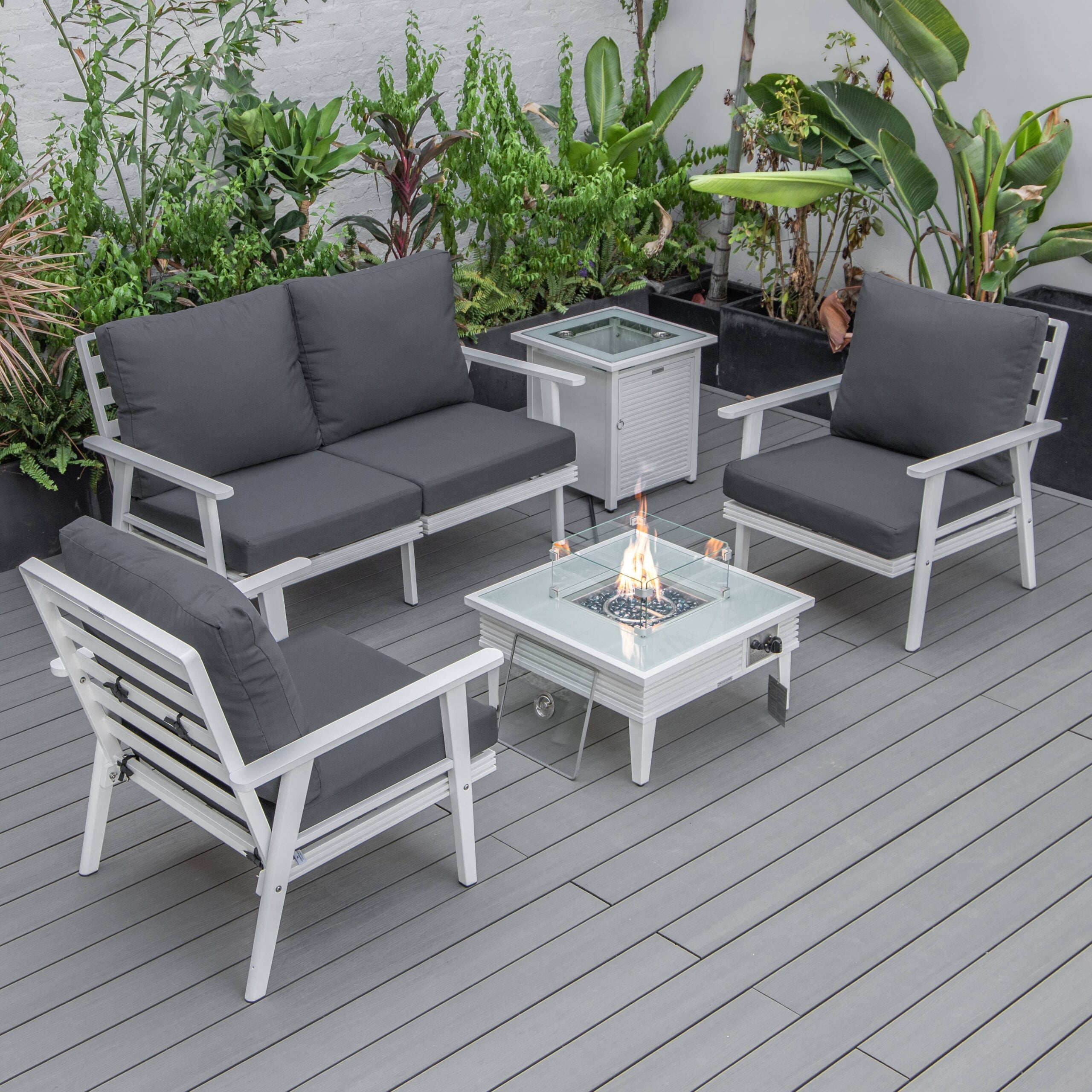 LeisureMod Walbrooke Modern Aluminum 5-Piece Patio Conversation Set ...