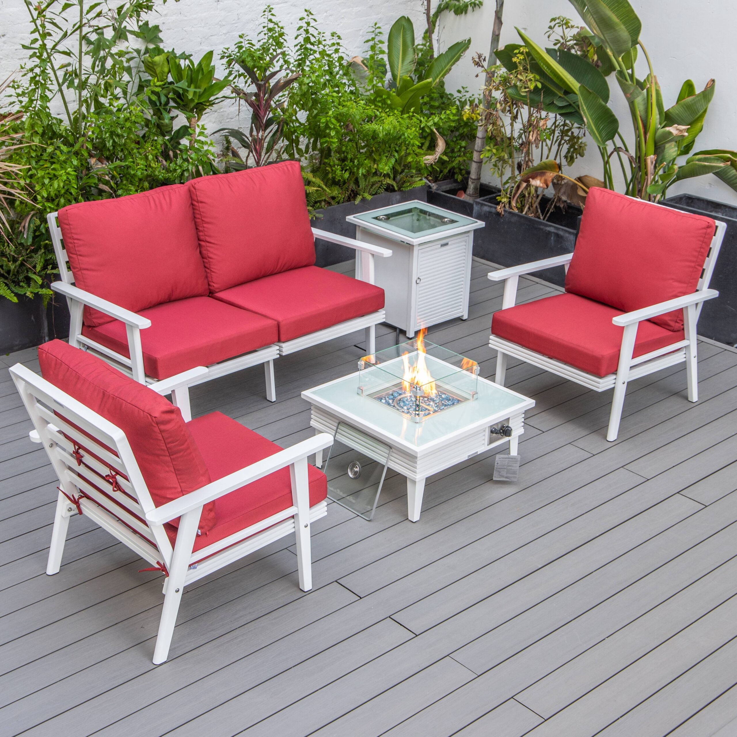 LeisureMod Walbrooke Modern Aluminum 5-Piece Patio Conversation Set ...