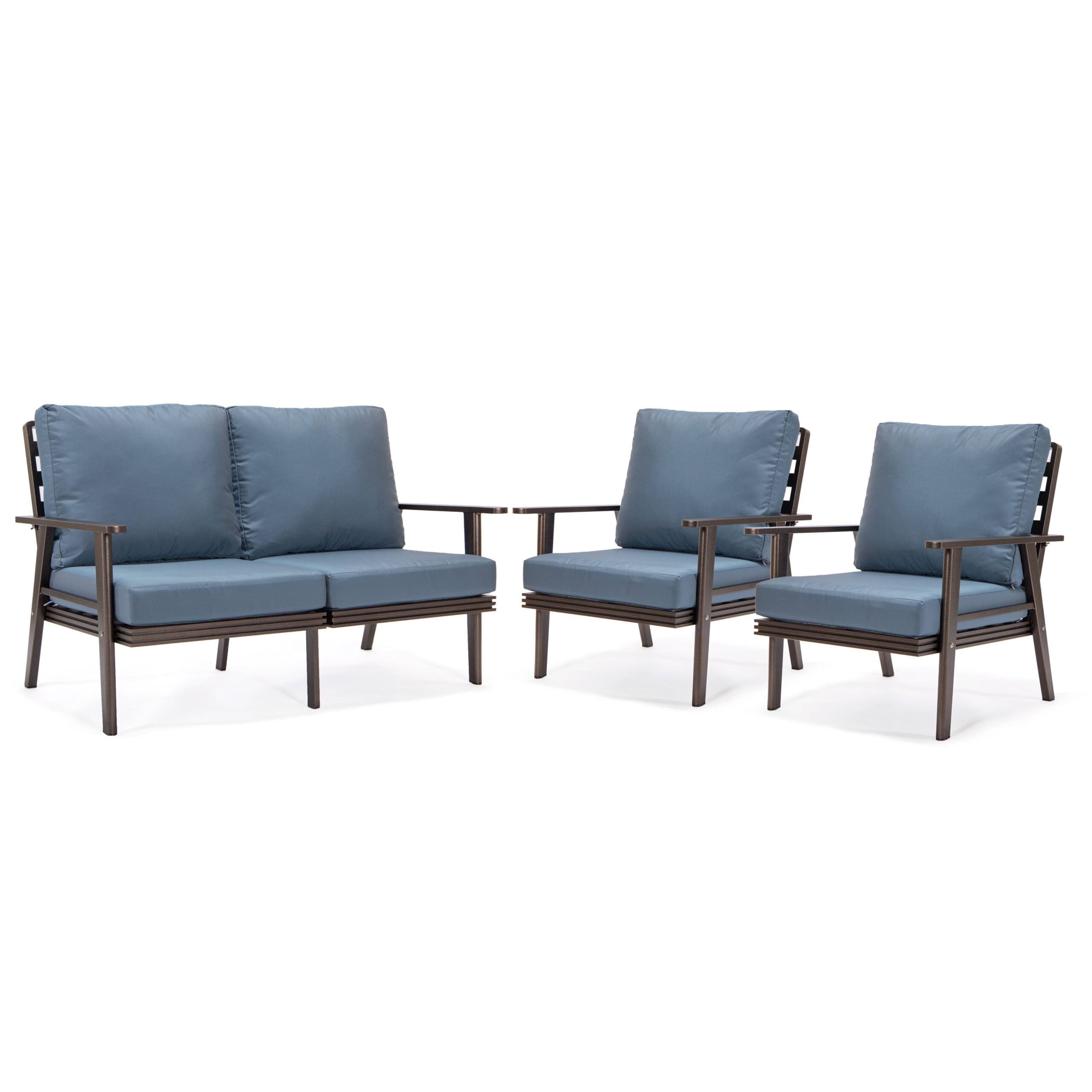 LeisureMod Walbrooke Modern 3-Piece Outdoor Set with Brown Aluminum ...