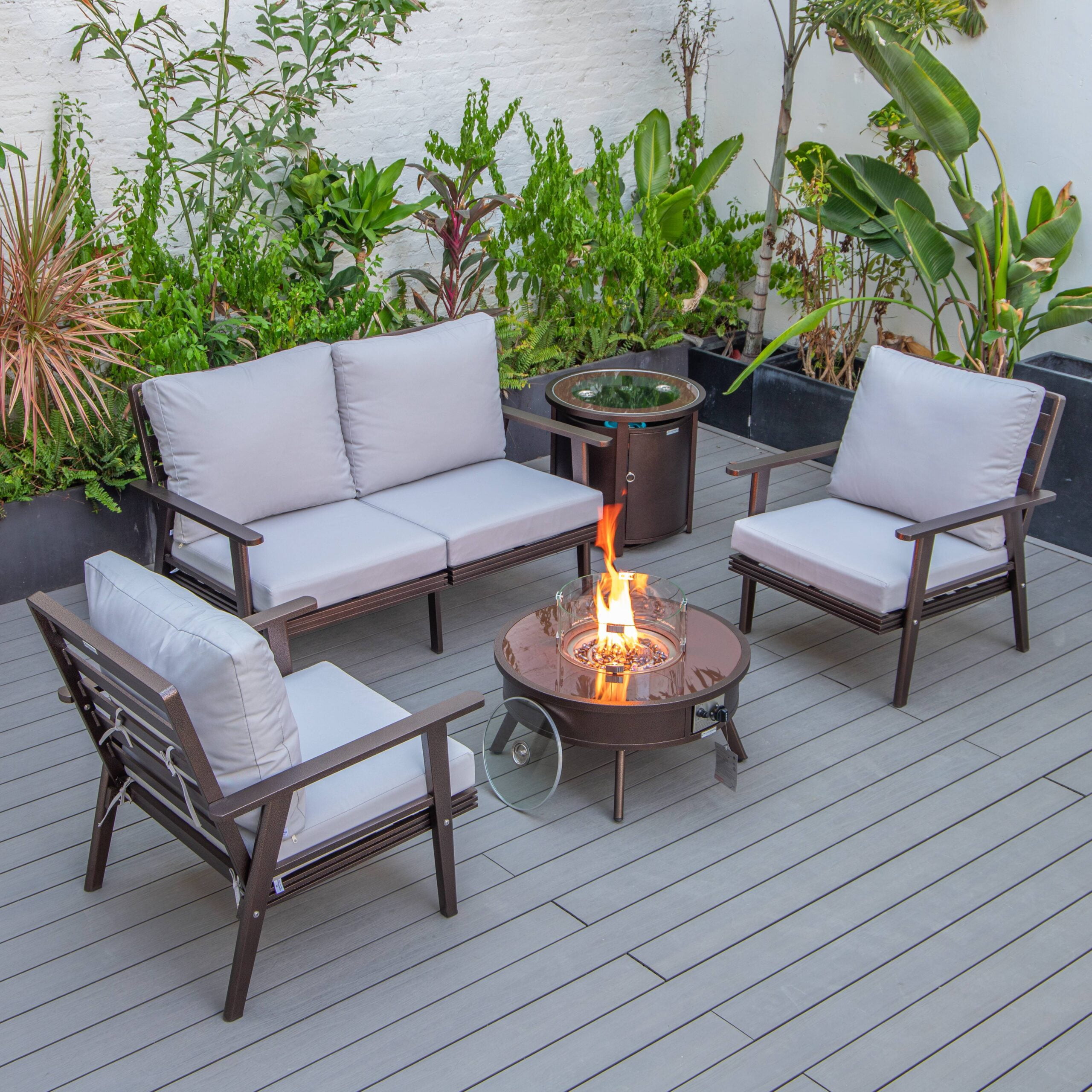 LeisureMod Walbrooke Modern Aluminum 5-Piece Patio Conversation Set ...