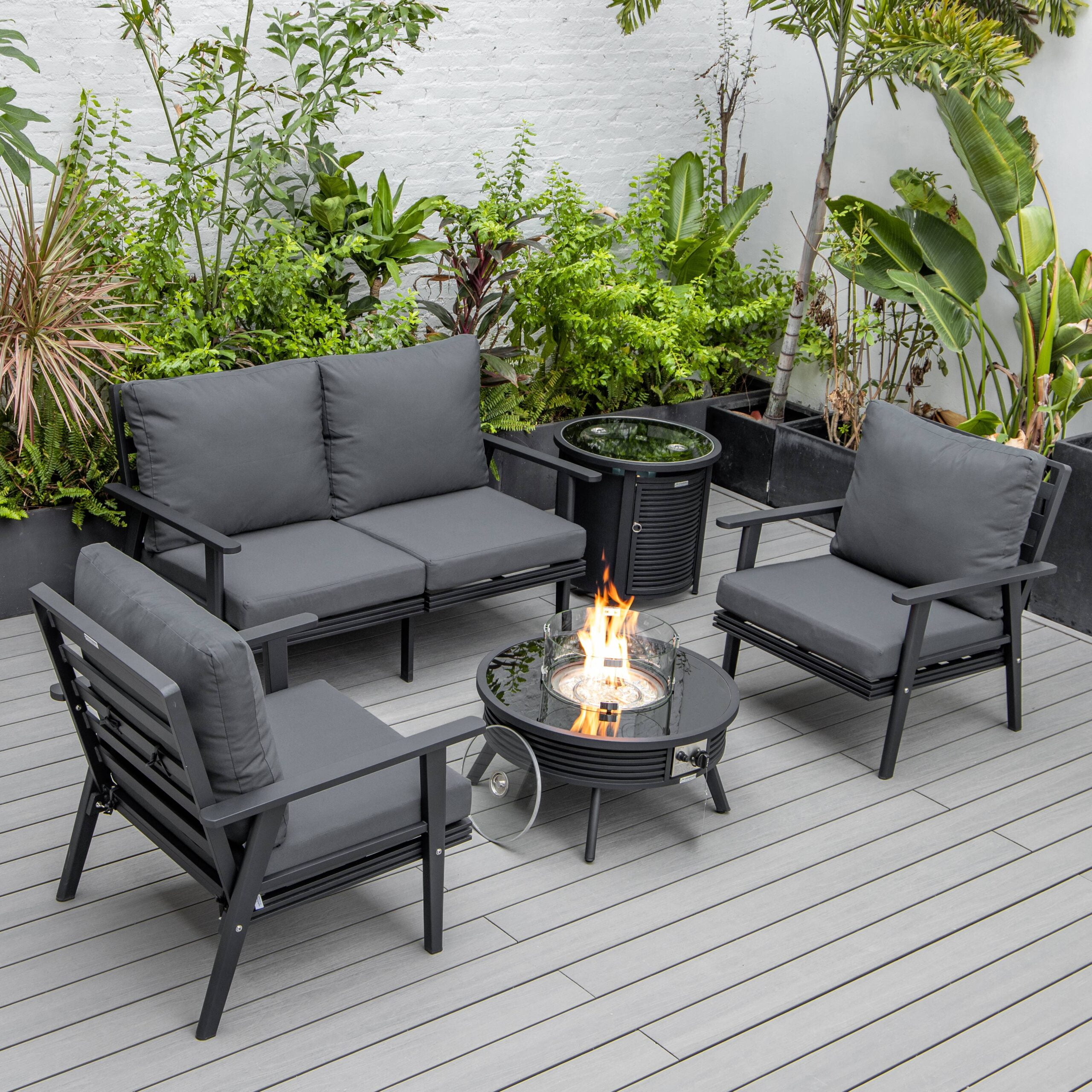 LeisureMod Walbrooke Modern Aluminum 5-Piece Patio Conversation Set ...