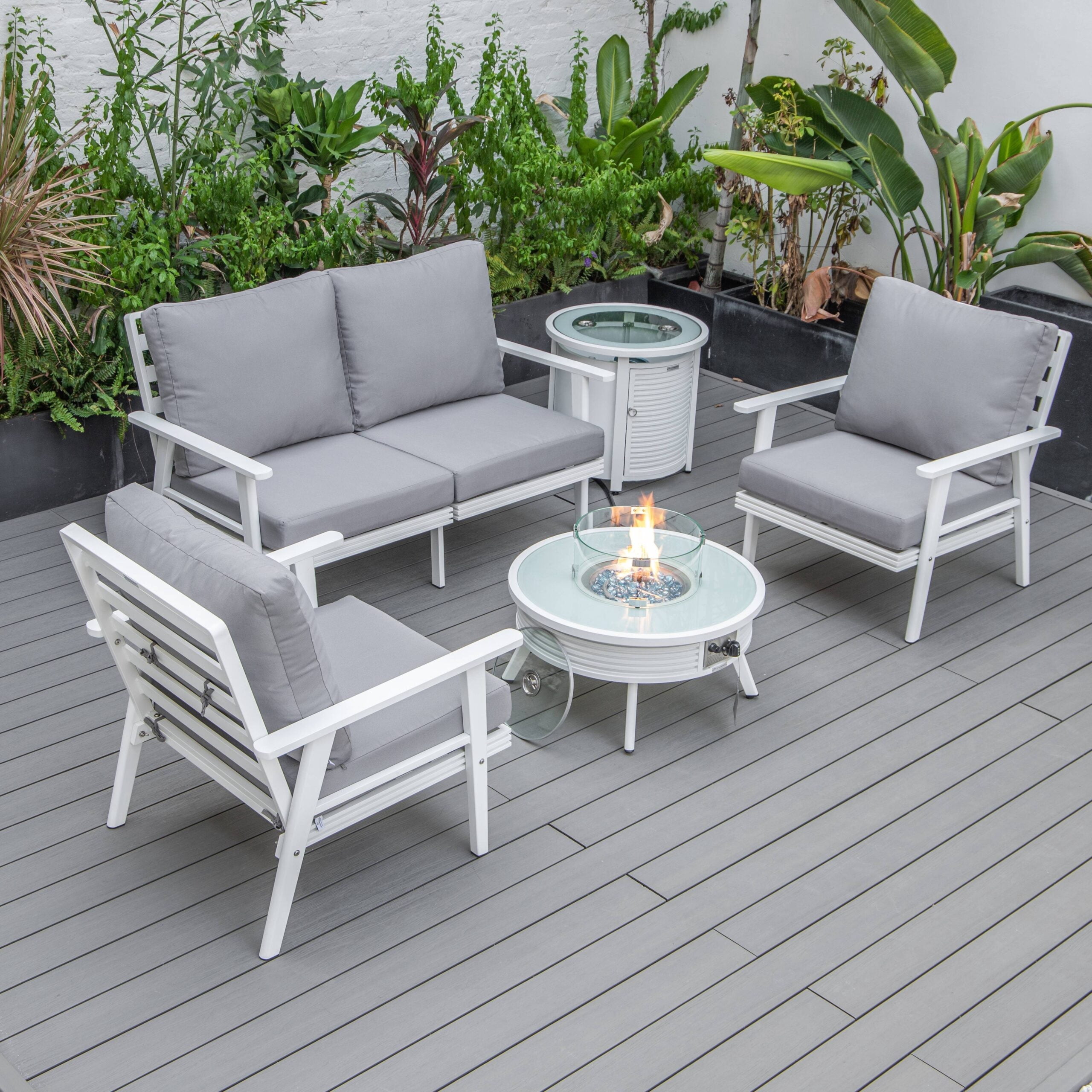 LeisureMod Walbrooke Modern Aluminum 5-Piece Patio Conversation Set ...