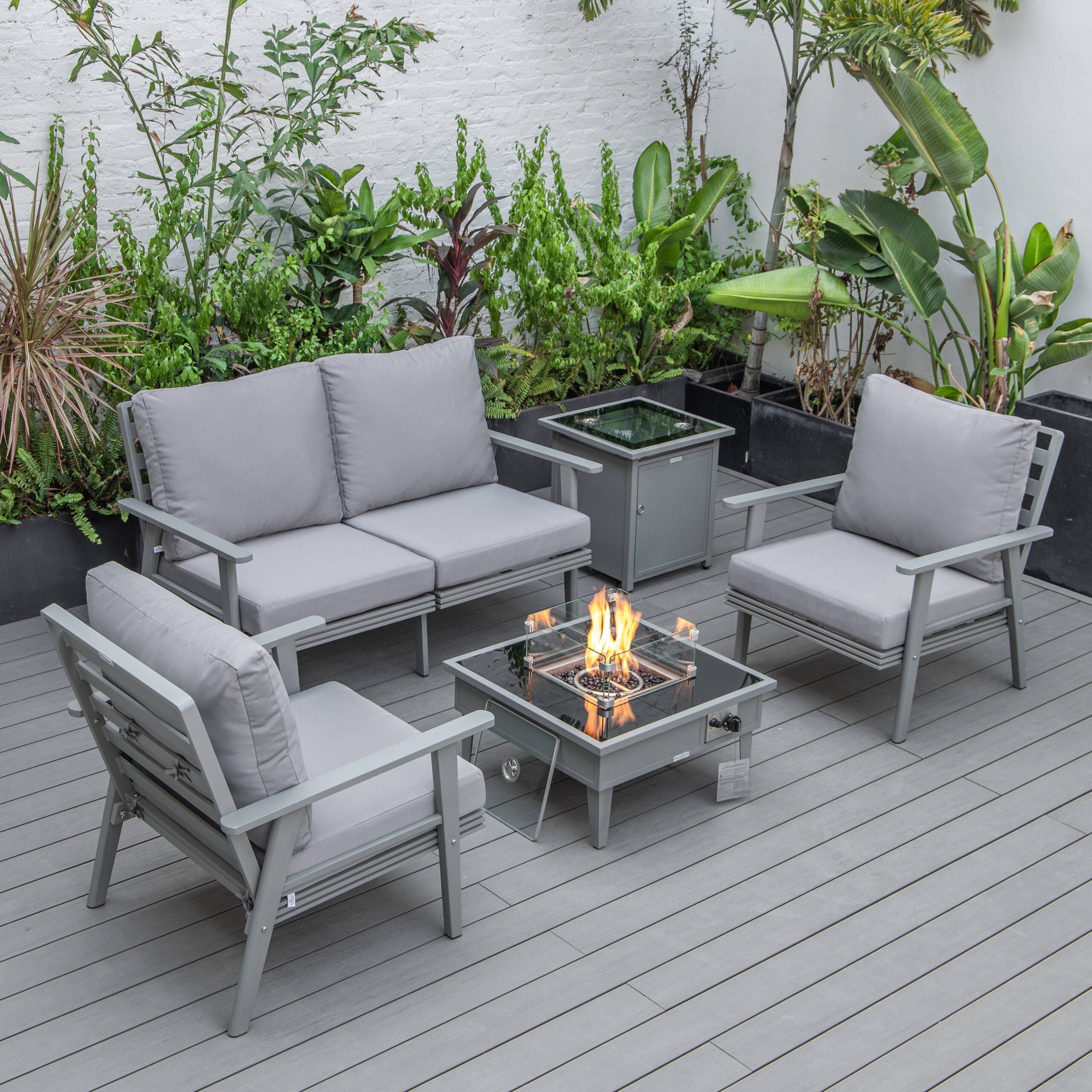 LeisureMod Walbrooke Modern Aluminum 5-Piece Patio Conversation Set ...