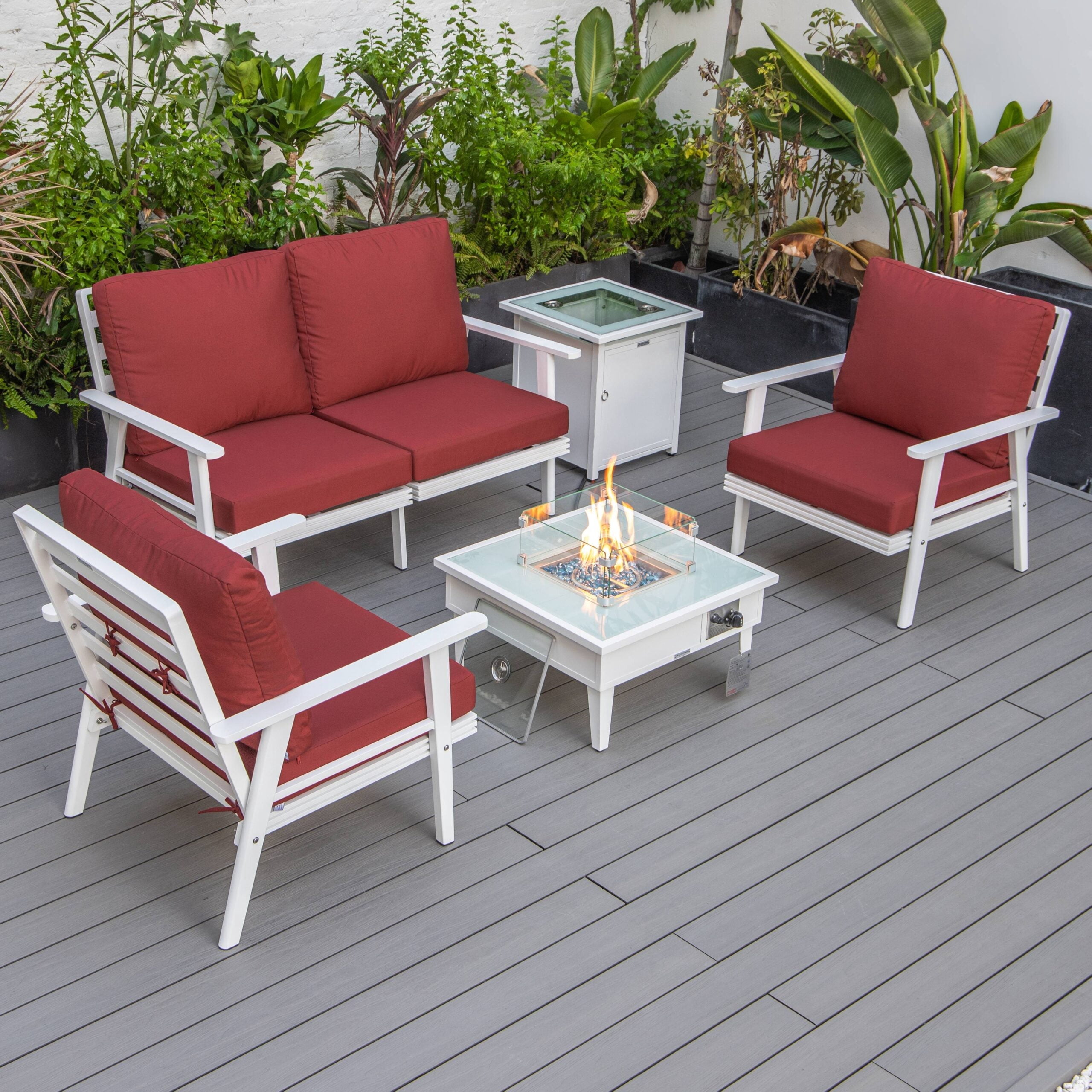LeisureMod Walbrooke Modern Aluminum 5-Piece Patio Conversation Set ...