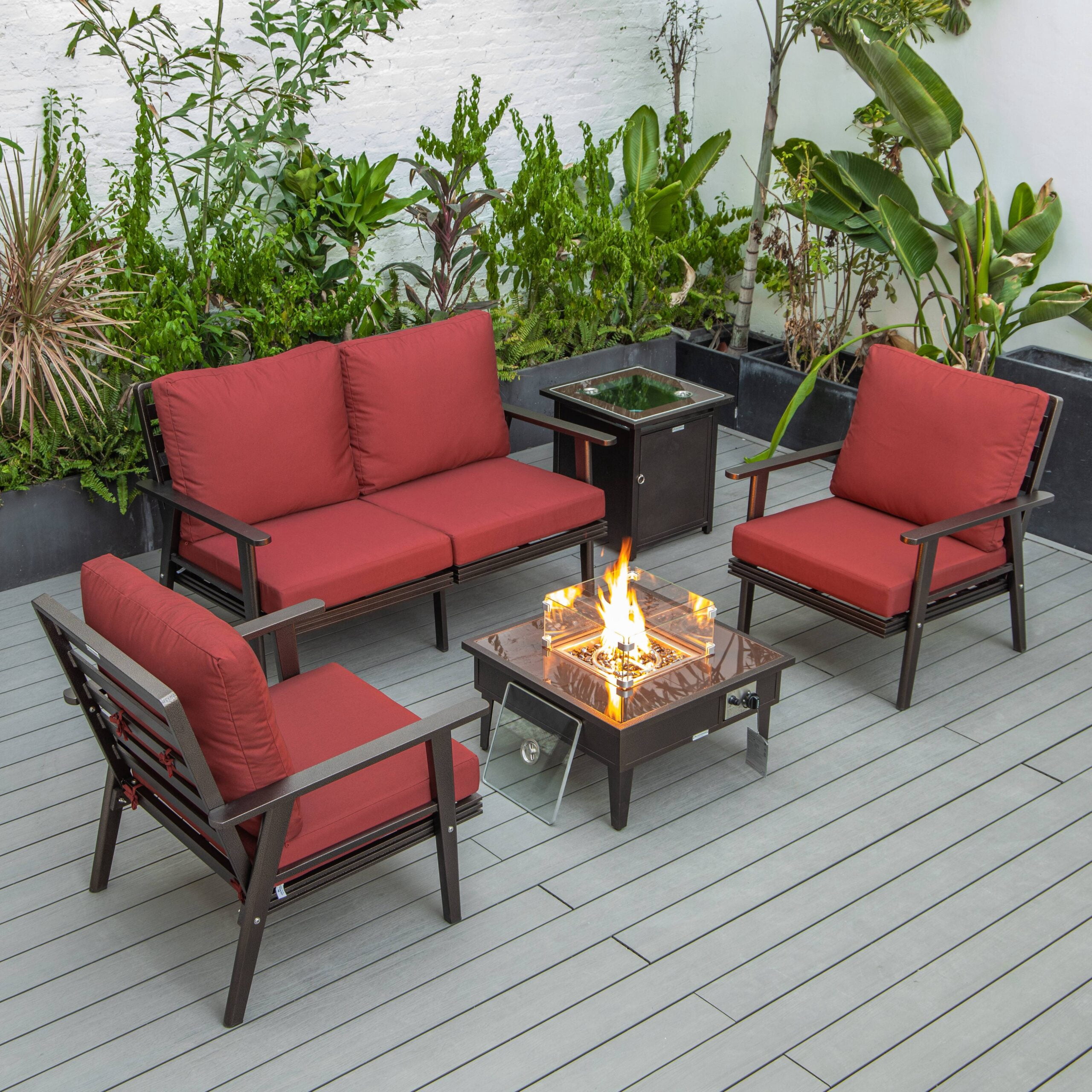 LeisureMod Walbrooke Modern Aluminum 5-Piece Patio Conversation Set ...