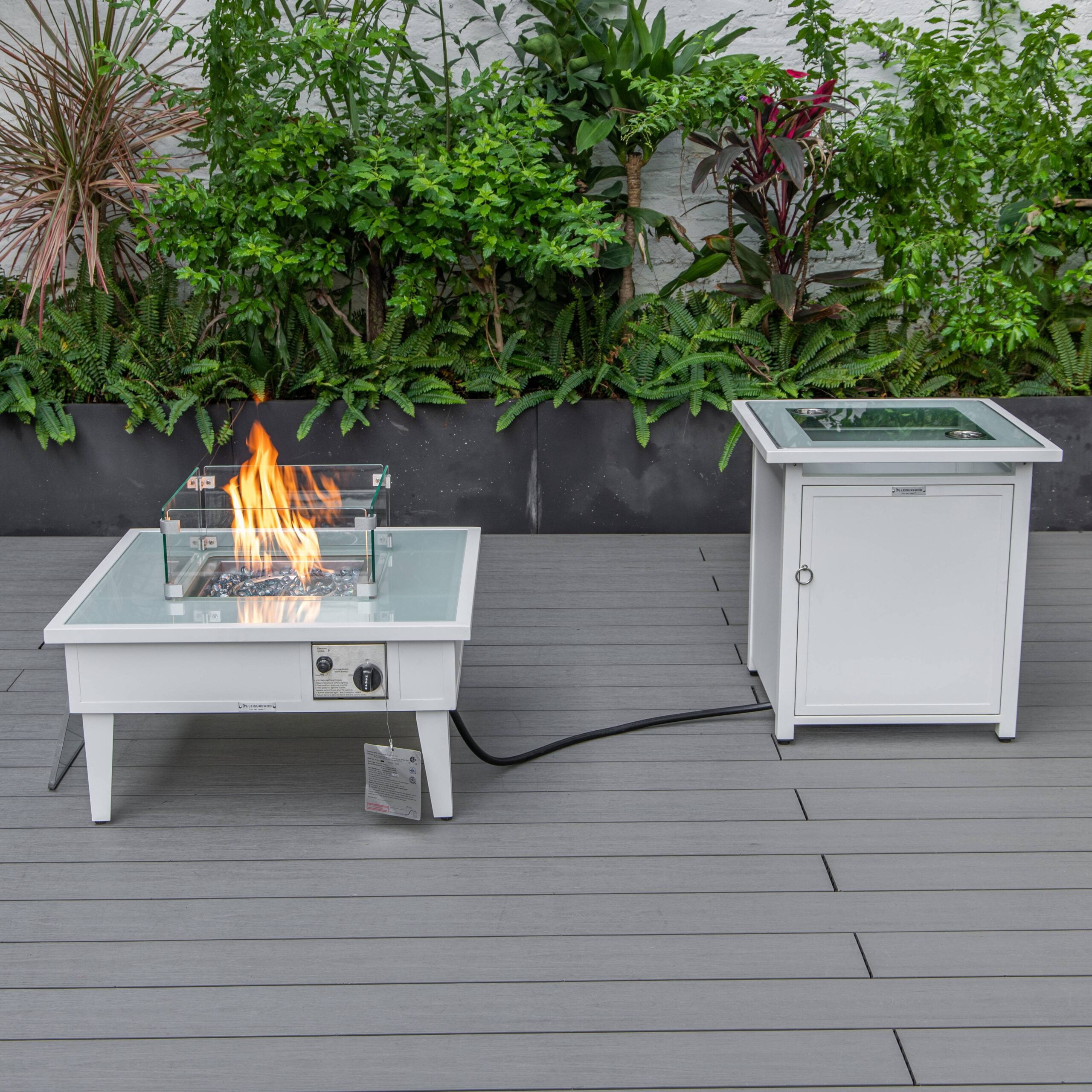 LeisureMod Walbrooke Modern Square Fire Pit Table and Tank Holder with ...