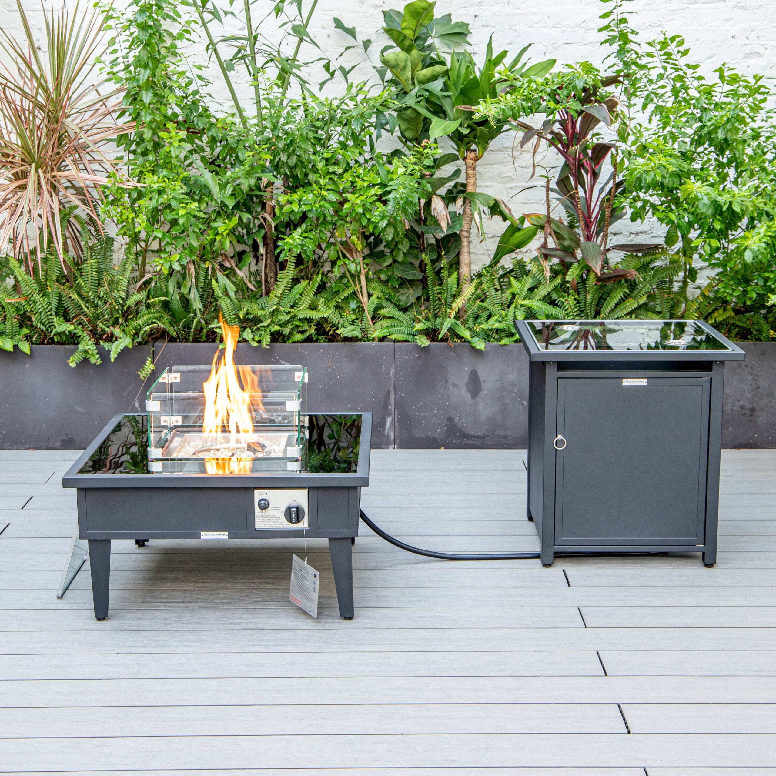 LeisureMod Walbrooke Square Patio Aluminum Fire Pit Table and Tank ...