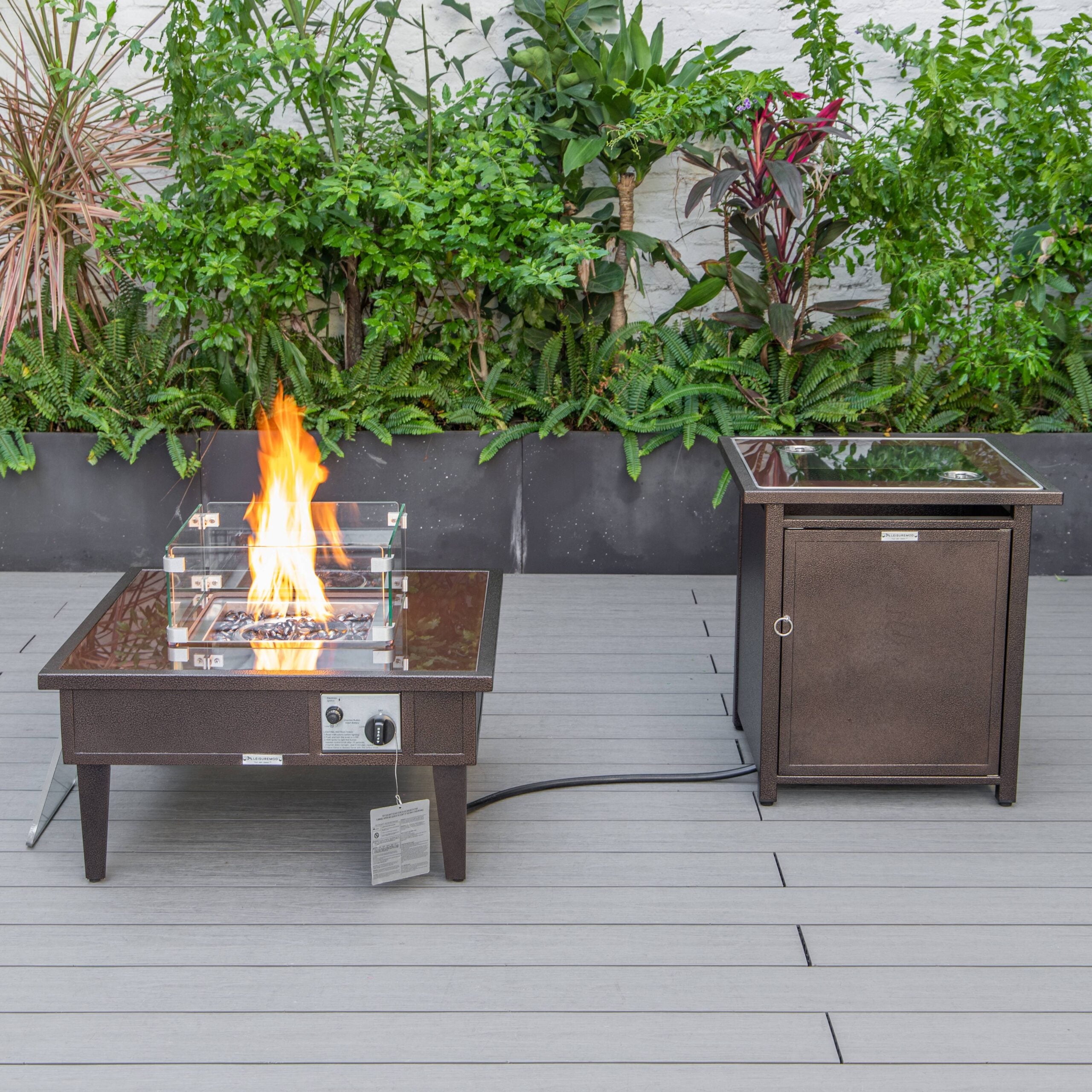 LeisureMod Walbrooke Modern Square Fire Pit Table and Tank Holder with ...