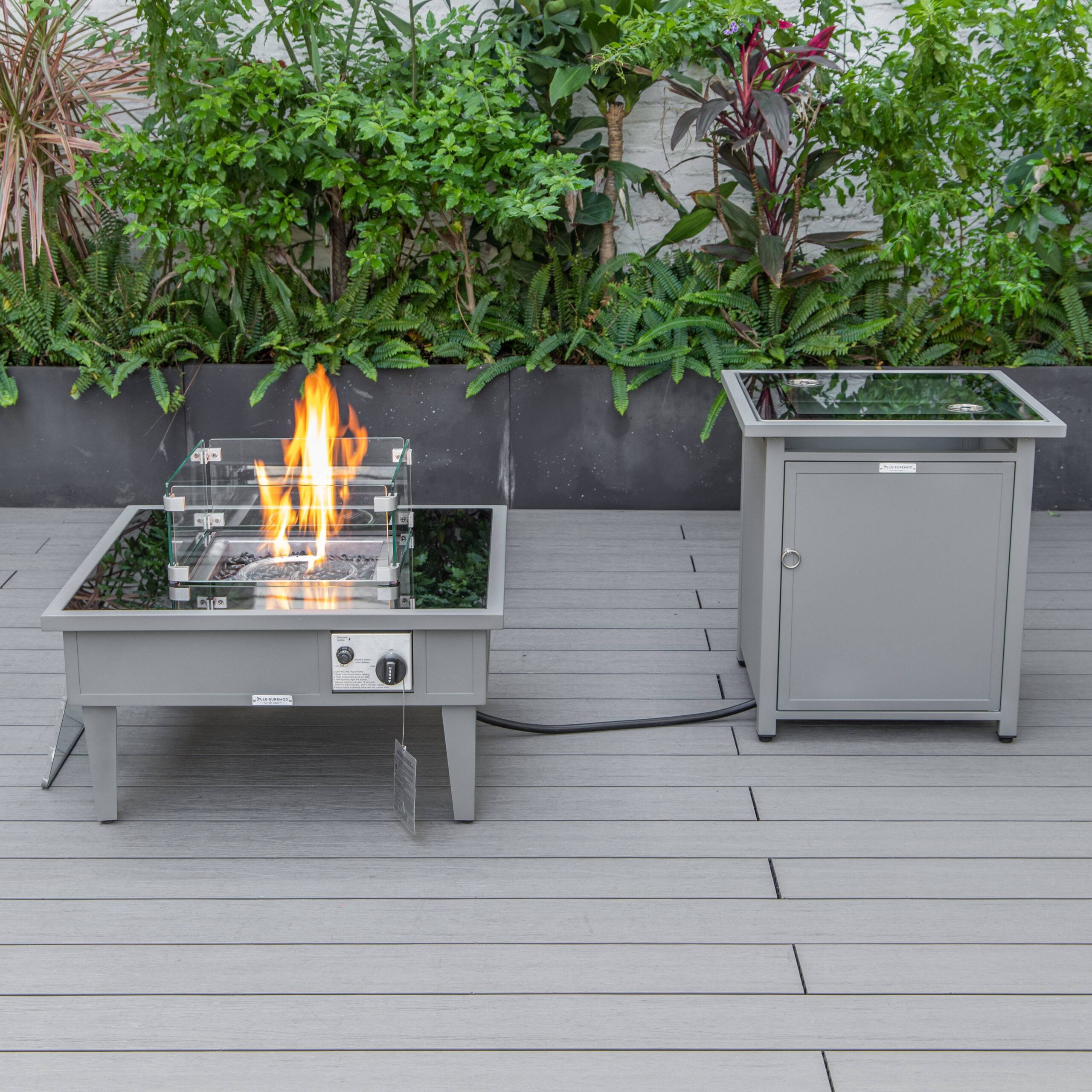 LeisureMod Walbrooke Square Patio Aluminum Fire Pit Table and Tank ...