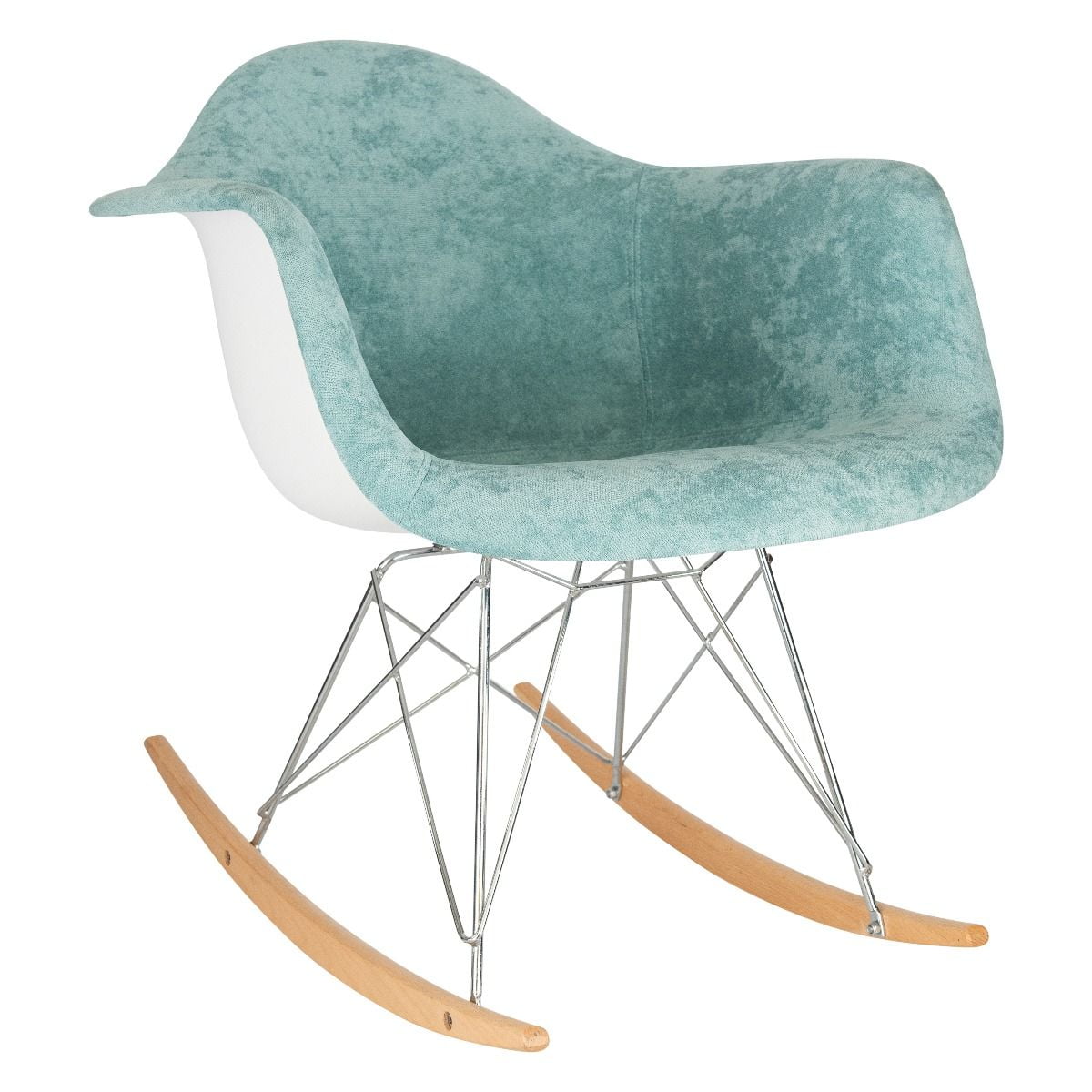 LeisureMod Wilson Mid-Century Velvet Eiffel Base Rocking Chair in Teal ...