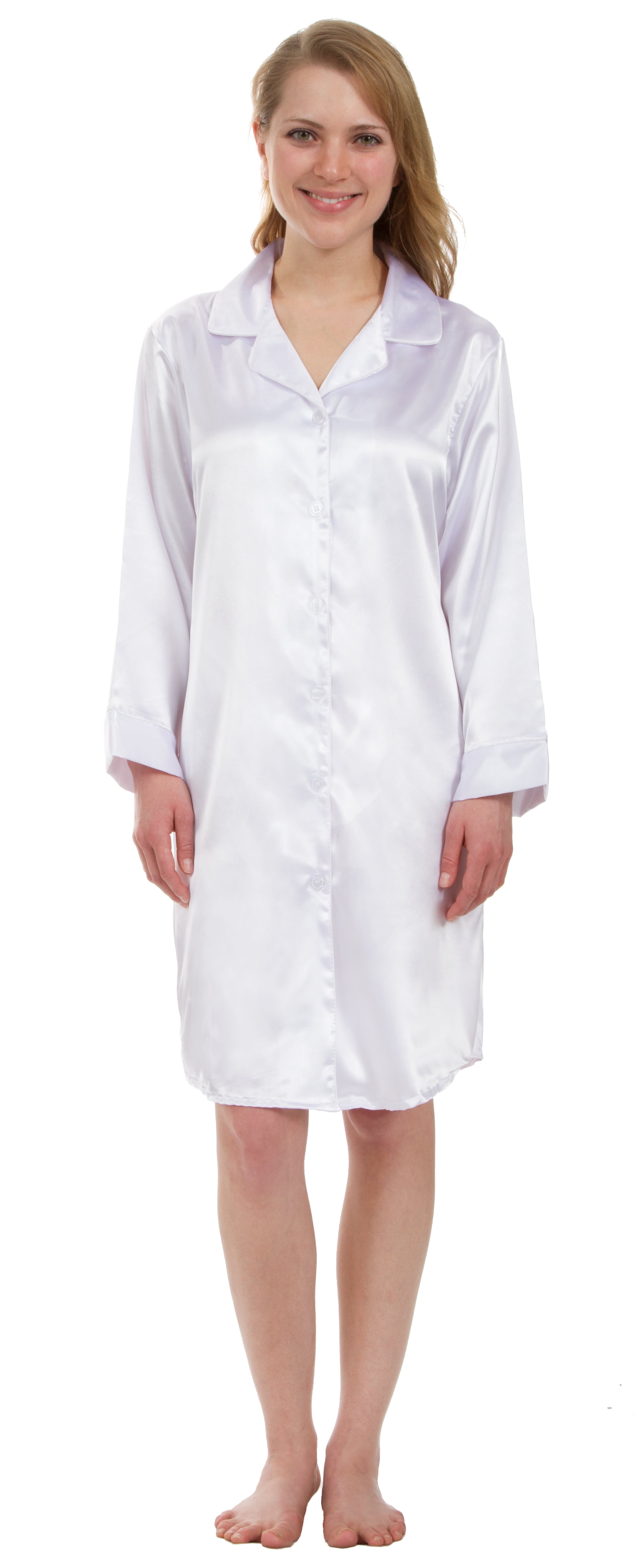 Leisureland Satin Buttoned Robe Nightshirt Boyfriend Style Sleep Shirt ...